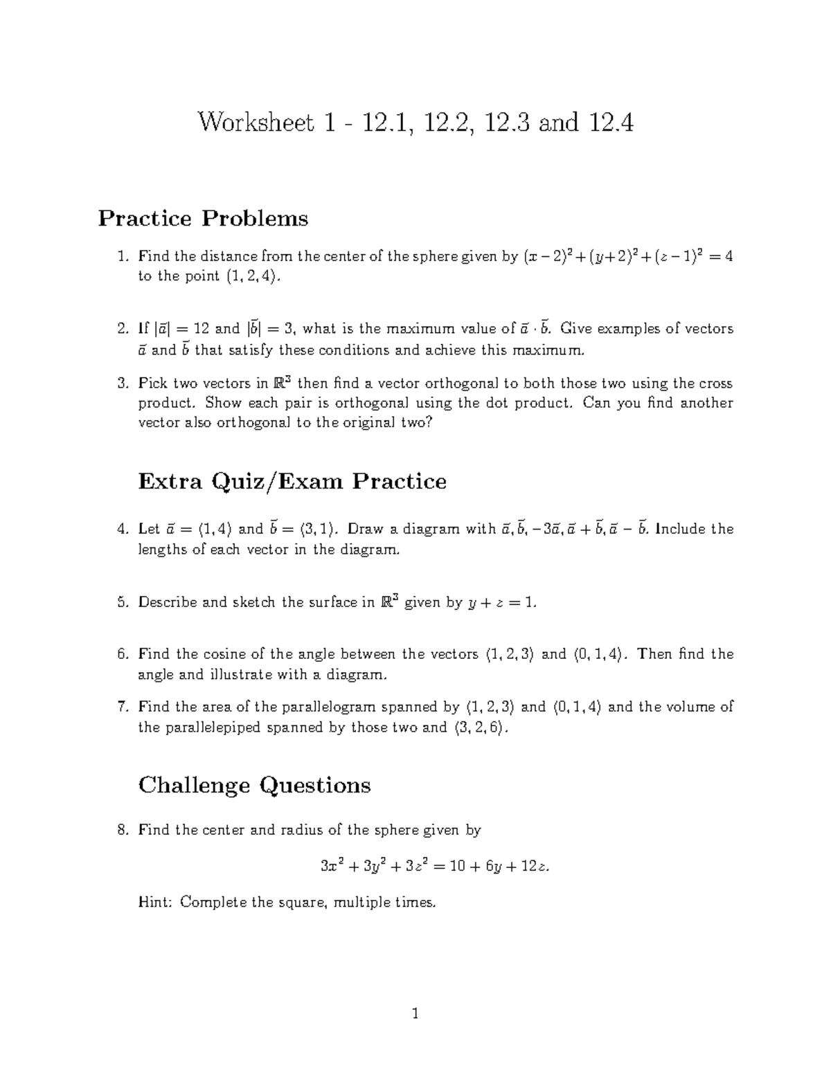 Worksheet 1Qs(3) - Worksheet 1 - 12, 12, 12 and 12. Practice Problems ...