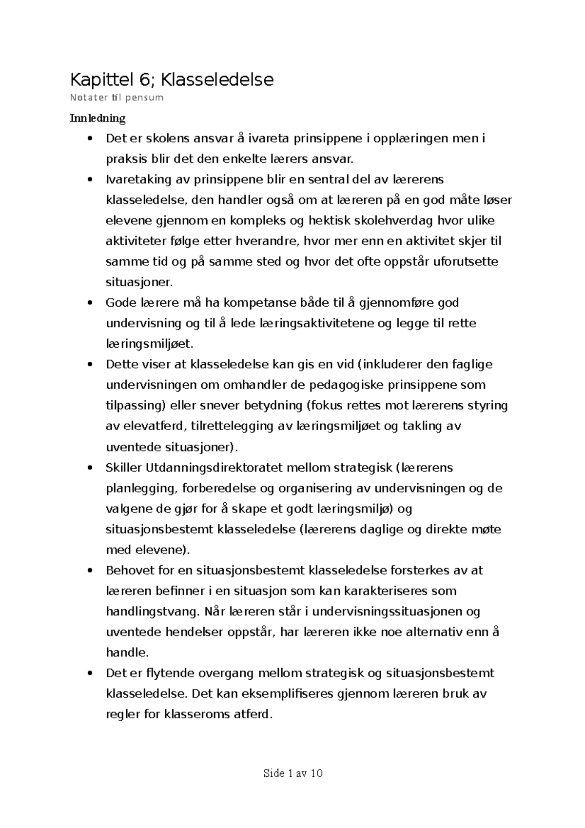 Kapittel 6 - Klasseledelse - PSYK109 - UiB - Studocu