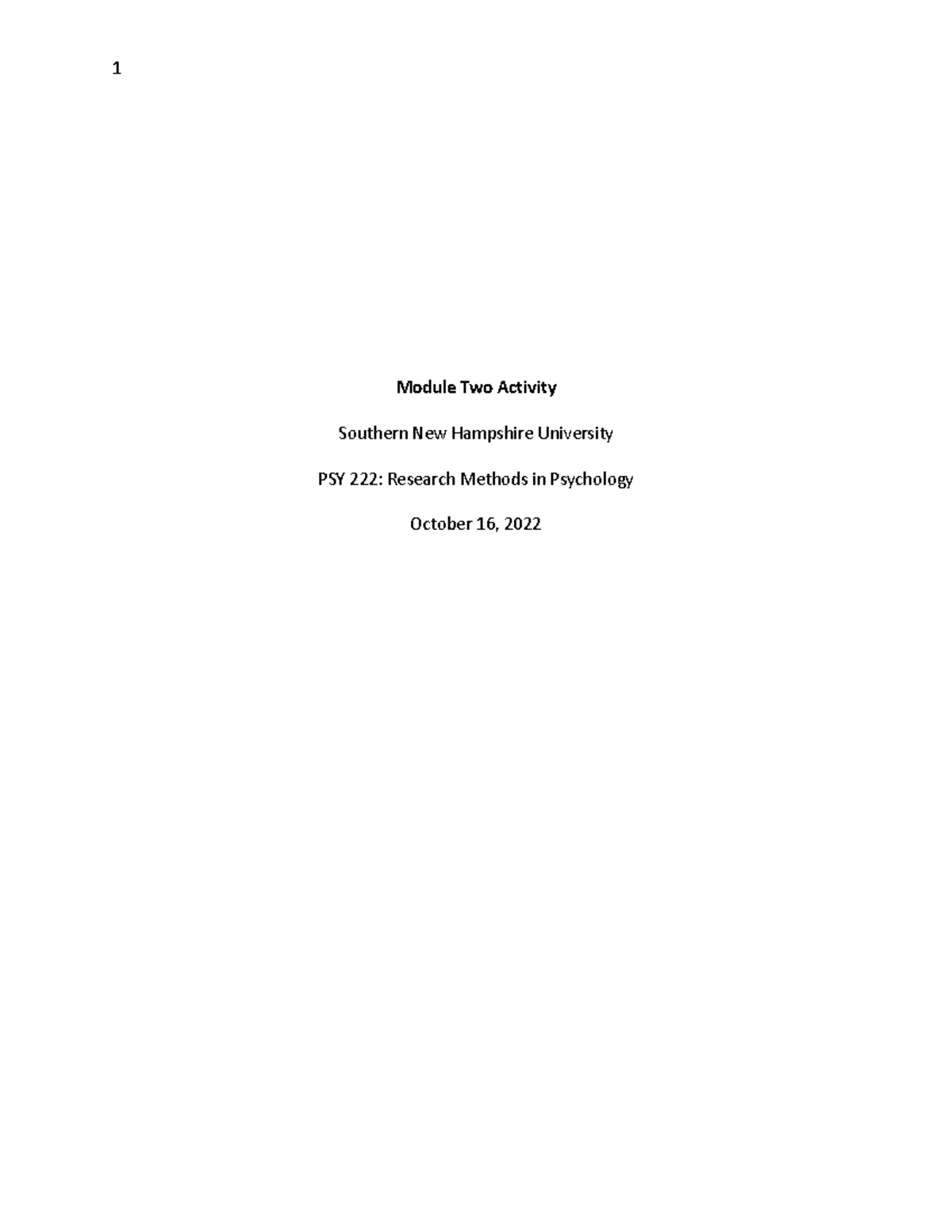 PSY 222 MOD 2 SD - PSY 222 MOD two - Module Two Activity Southern New ...