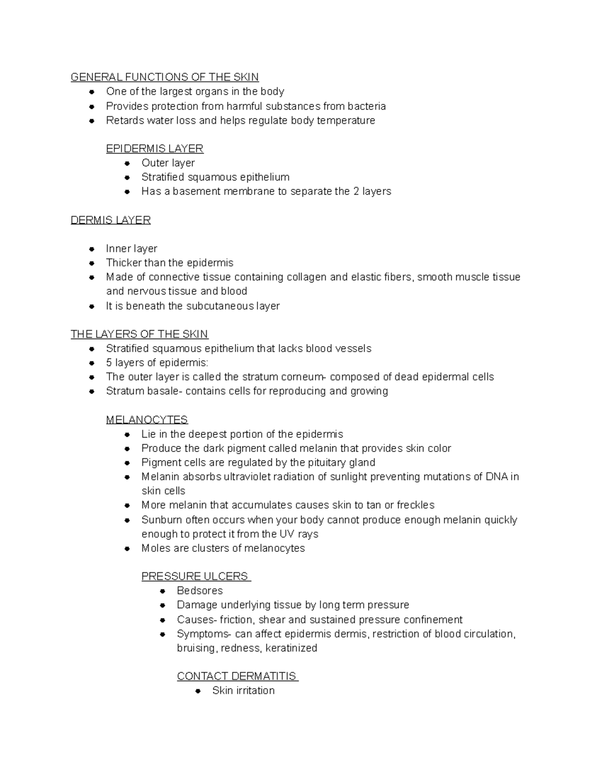 Ch 6 Notes Pt 1 of 4 - GENERAL FUNCTIONS OF THE SKIN One of the largest ...