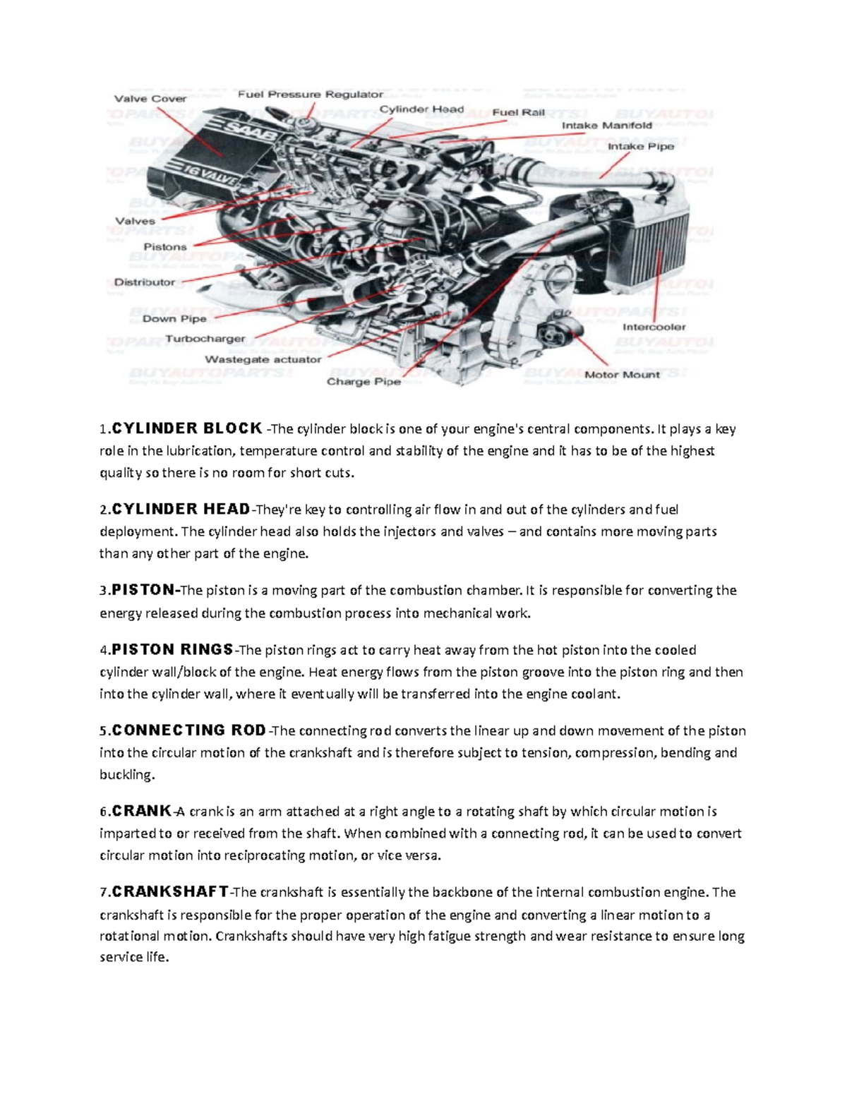 Basic parts of automobile engine - 1 BLOCK -The cylinder block is one ...