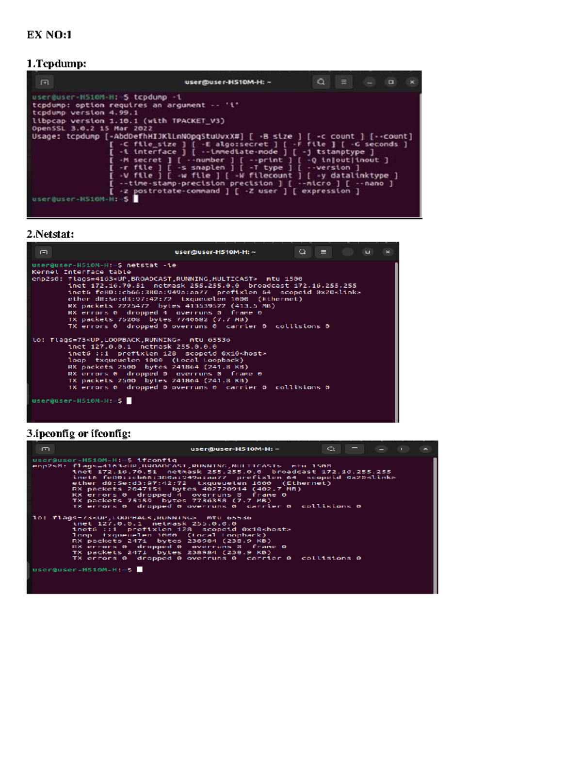 CN Program 2 - EX NO: 1: 2: 3 or ifconfig: 4: 5 route: 6: System.out("Image sent to server ...