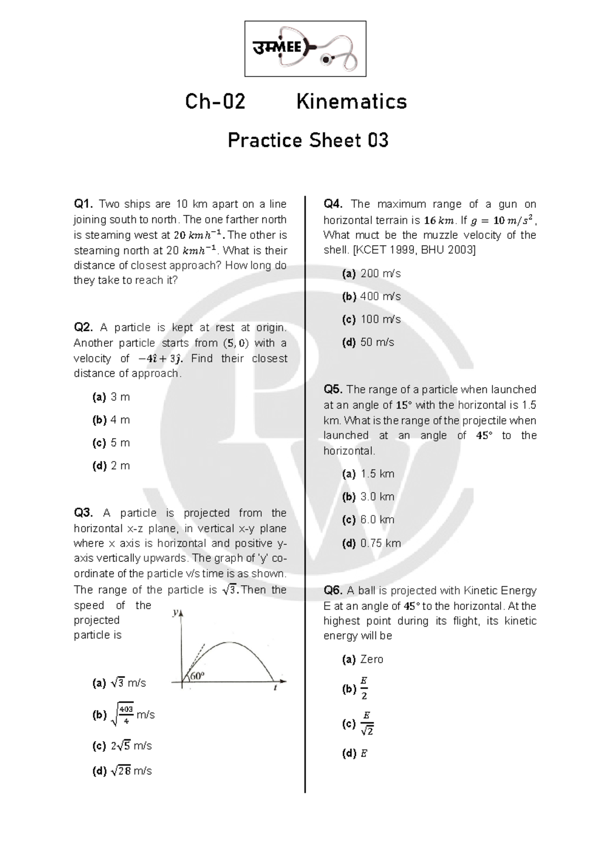 Kinematics Practice Sheet-03(of Lect 04) - Ch-02 Kinematics Practice ...