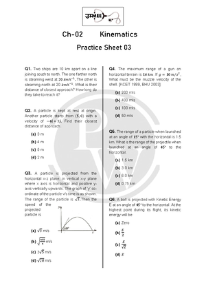 Kinematics Practice sheet 02 - Ch-02 Kinematics Practice Sheet 02 Q1 ...