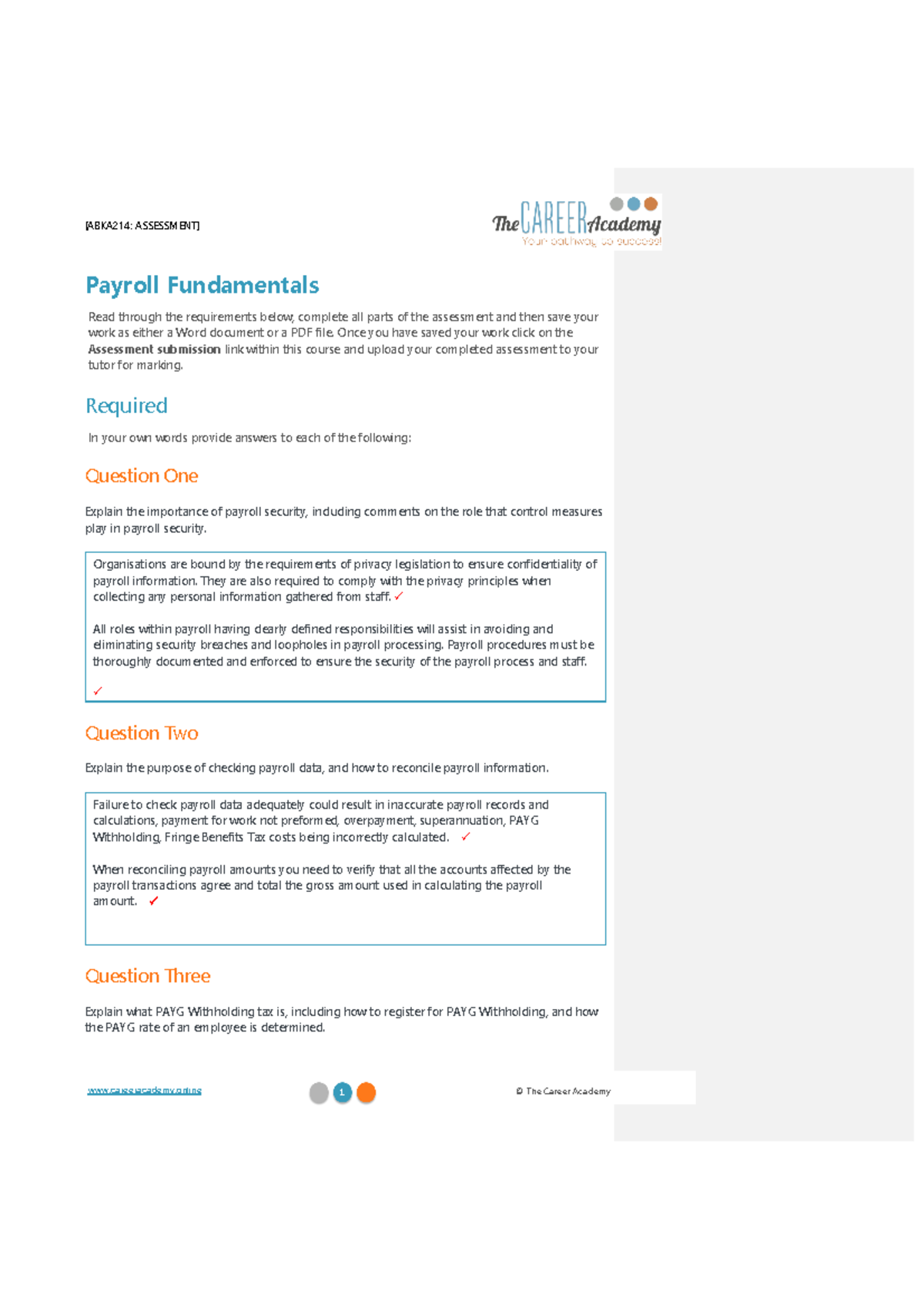 ABKA214 - Fundamentals of Payroll - Grade - Payroll Fundamentals Read ...