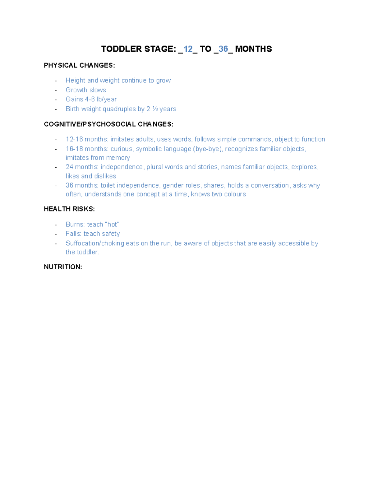 Revised Toddler TO Adolescents Worksheet - TODDLER STAGE: _ 12 _ TO ...