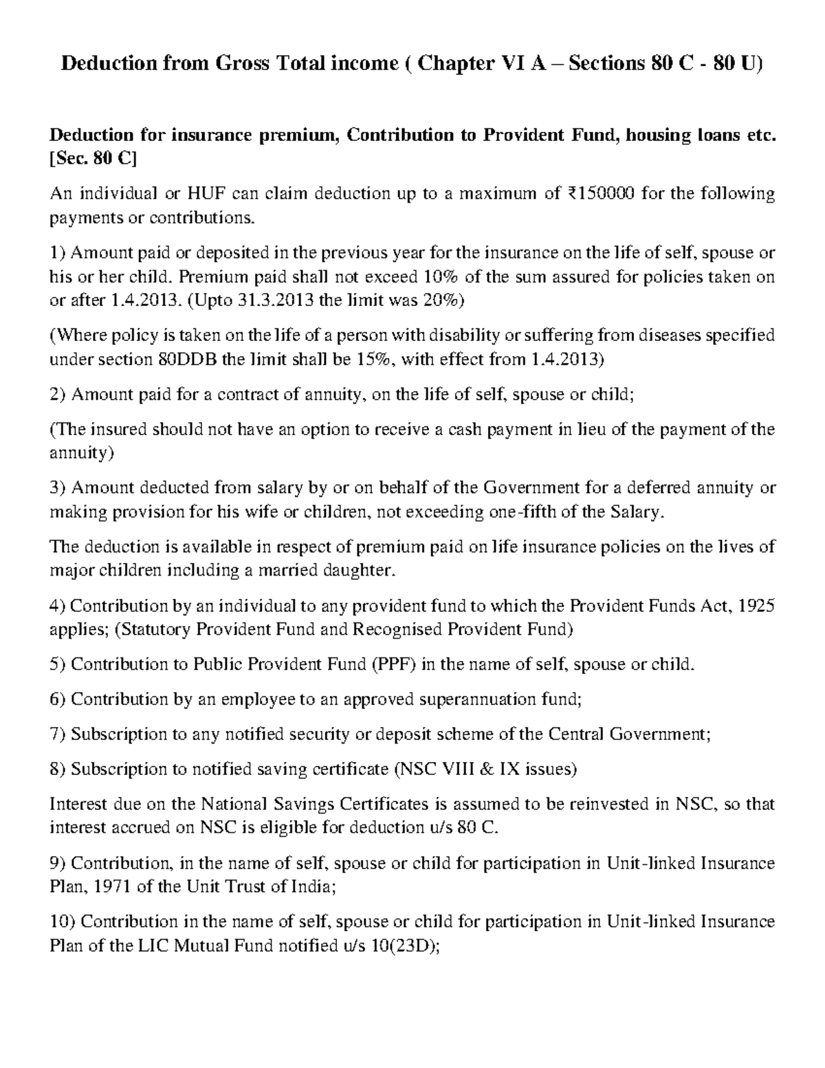 Deduction 80 C - 80 U - Short notes - Deduction from Gross Total income ...