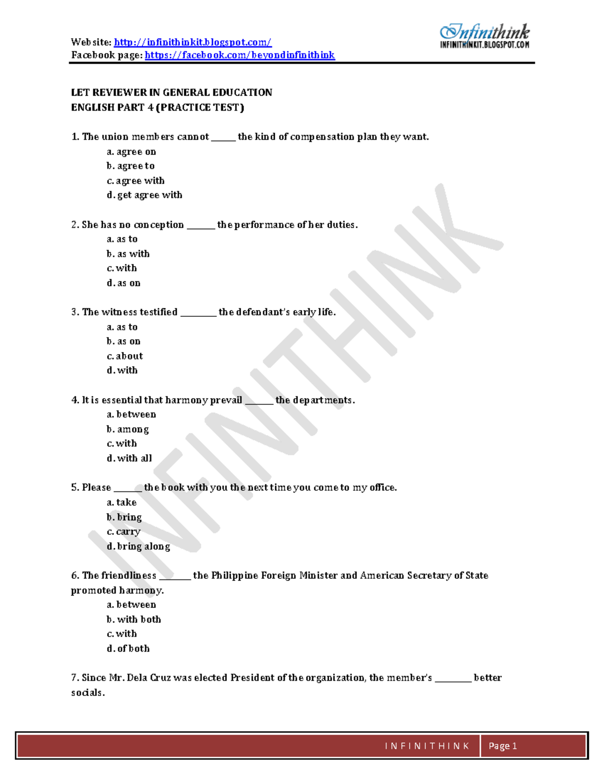 General Education English 4 - Facebook page: facebook/beyondinfinithink ...