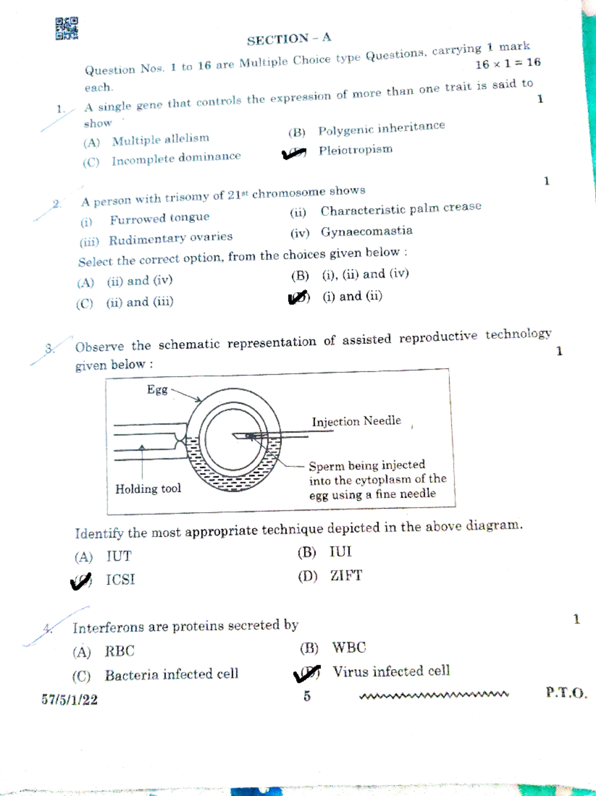 Biology - dash - Question Nos. 1 to 16 are Multiple Choice type ...