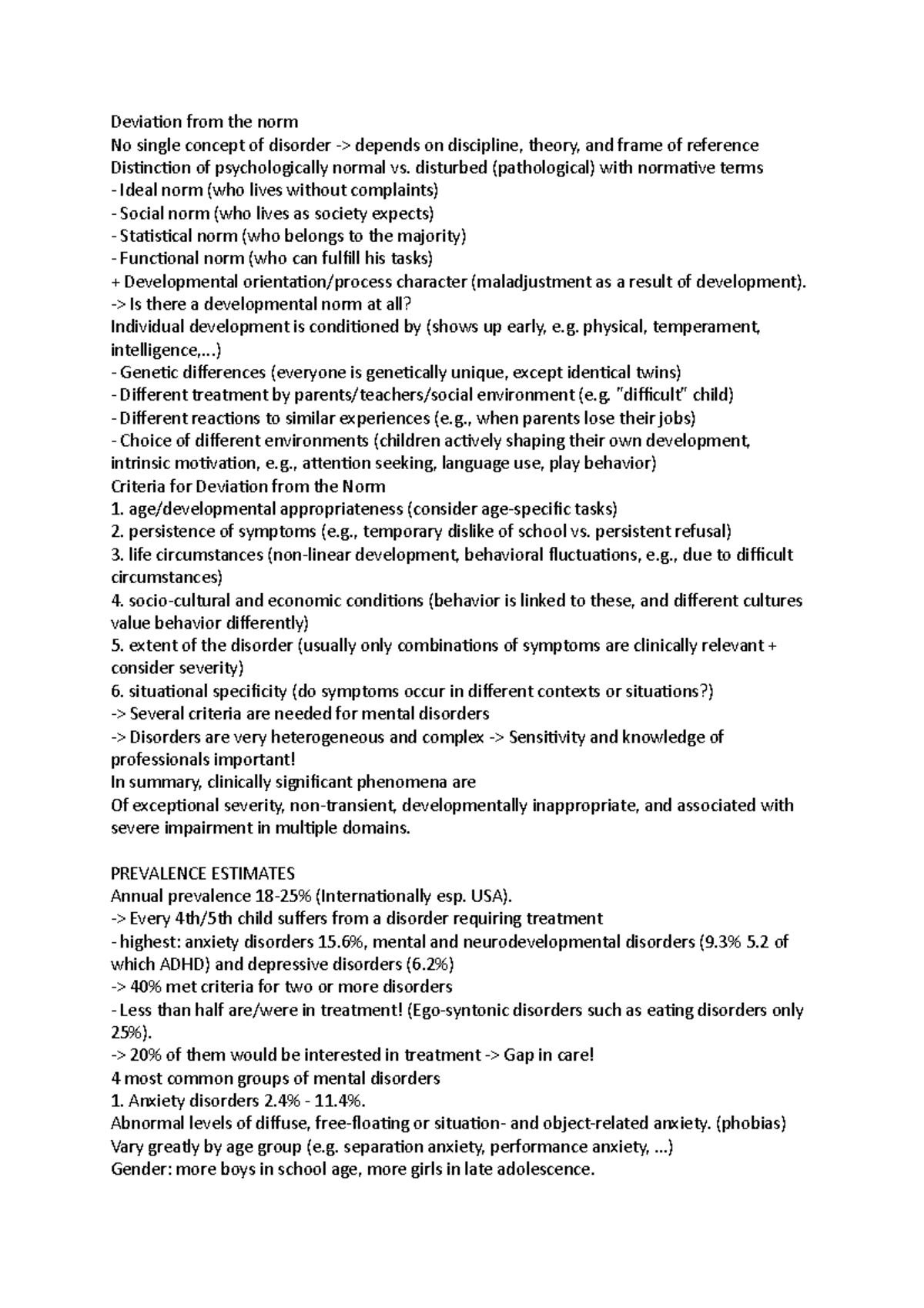 Deviation from the norm - disturbed (pathological) with normative terms ...
