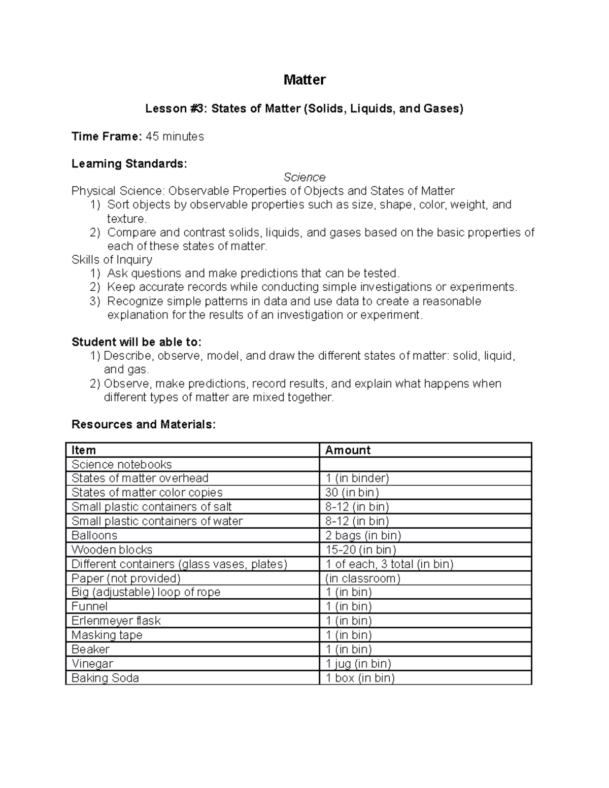 Matter-Lesson-3-full - Matter Lesson #3: States of Matter (Solids ...