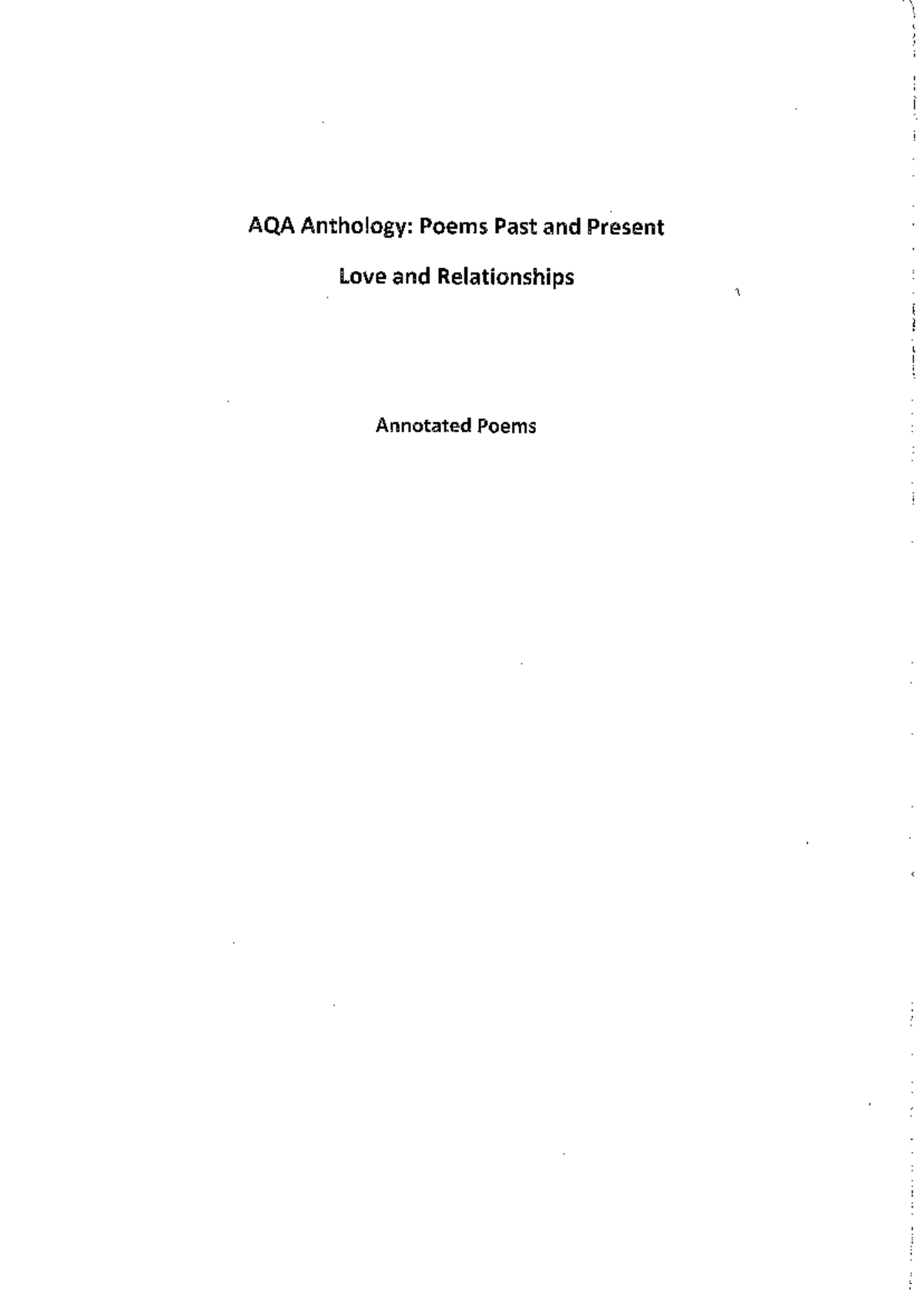 Love and Relationships - annotated poems - Studocu