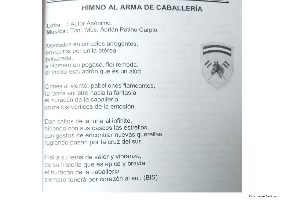 Himnos de las armas del ejercito - HIMNO AL ARMA DE CABALLERÍA Letra ...