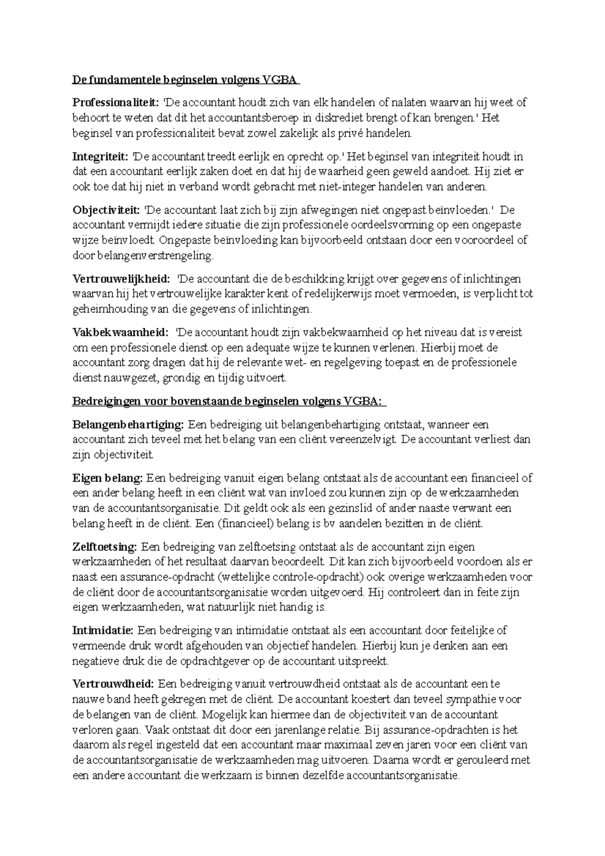 Samenvatting - De fundamentele beginselen volgens VGBA ...