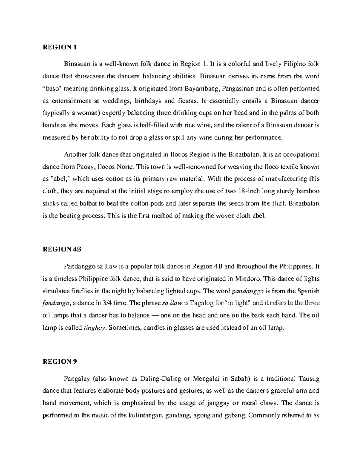 Region 1, 4B, 9 - Folk Dance - REGION 1 Binasuan is a well-known folk ...