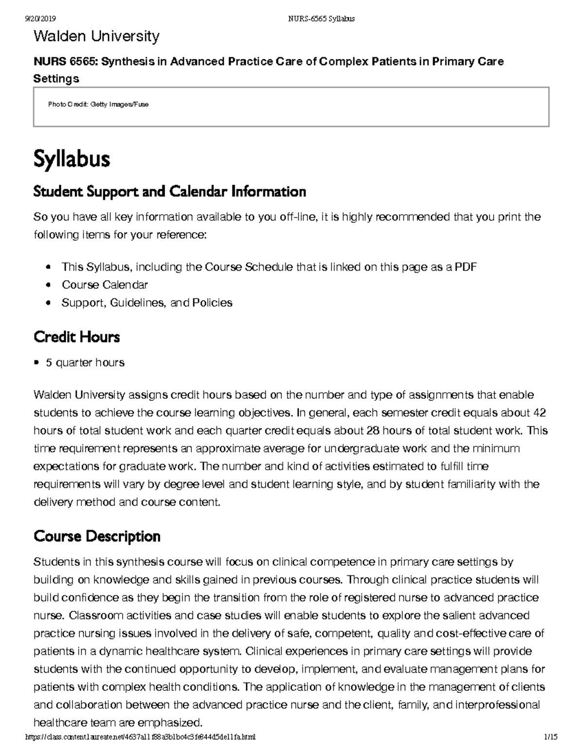 NURS 6565 Syllabus - Assignments - Walden University NURS 6565 ...