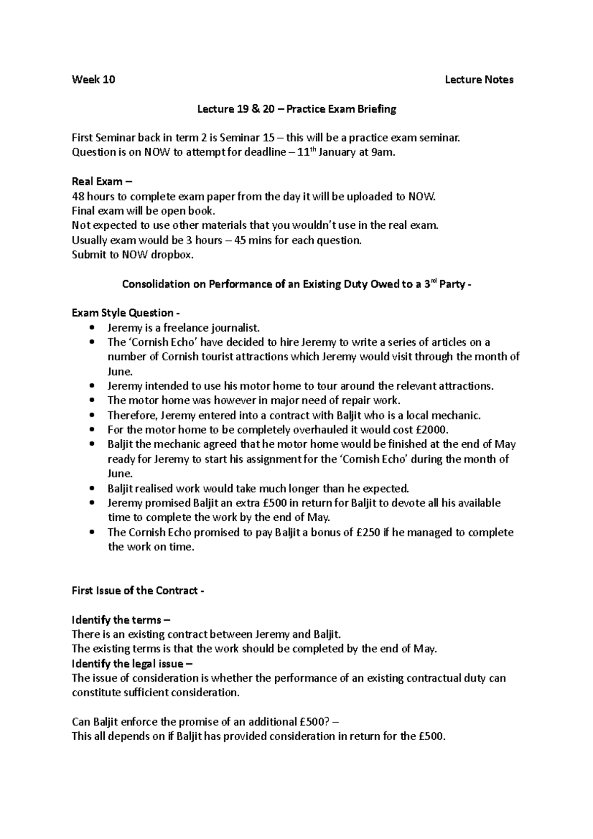 Week 10 Lecture Notes Pe Equity Common Law Part Payment Week