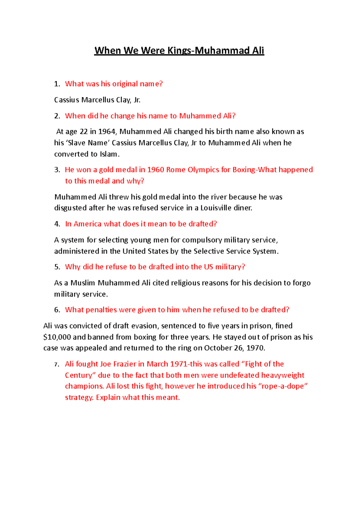 the history of muhammad ali - When We Were Kings-Muhammad Ali What was ...