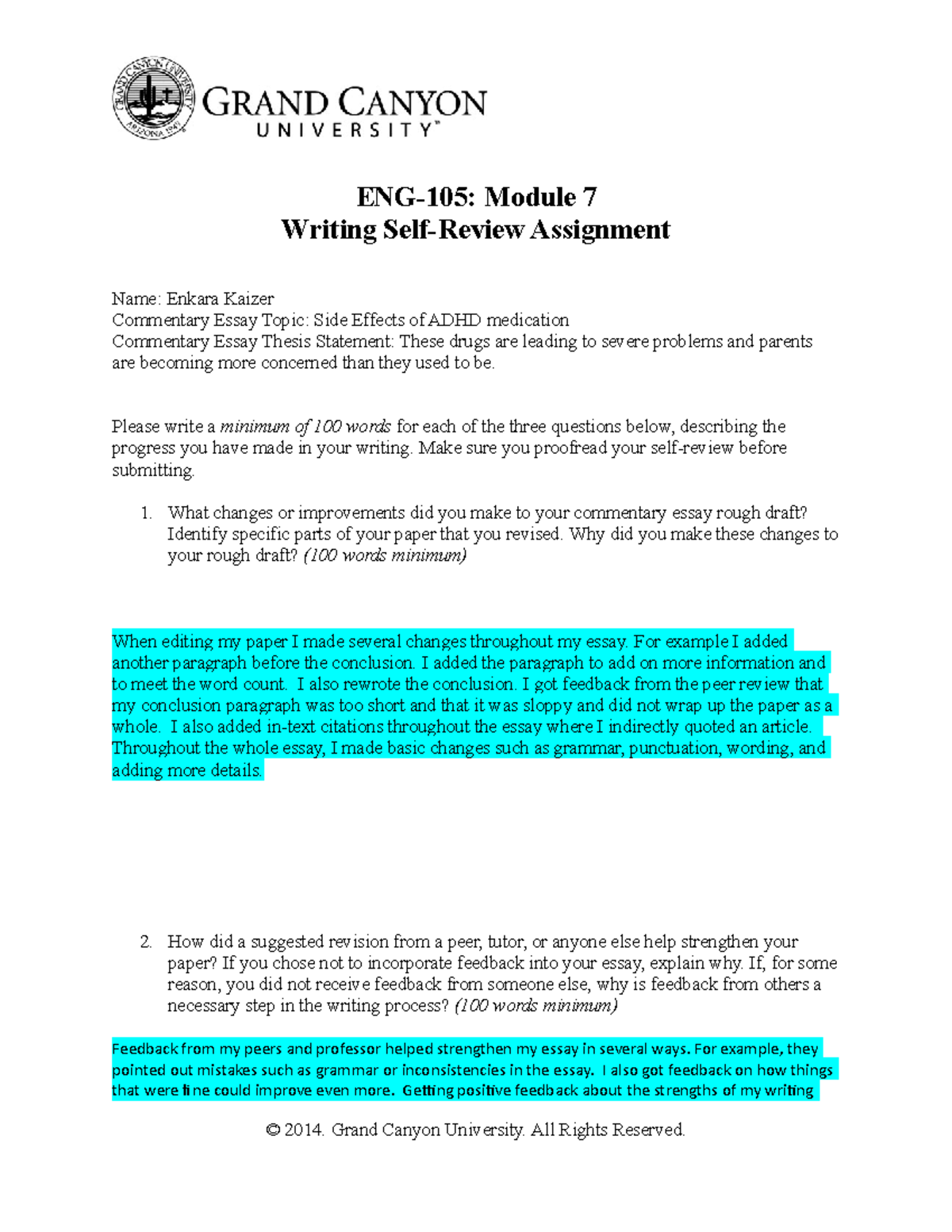 ENG105 Self Review Assignment - ENG-105: Module 7 Writing Self-Review ...