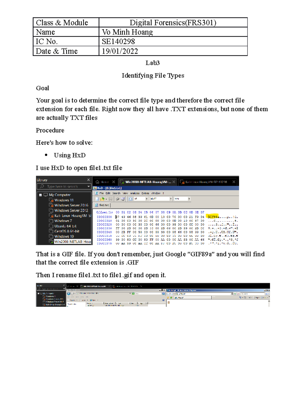 Lab3 Vo Minh Hoang SE140298 FRS301 - Lab Identifying File Types Goal ...