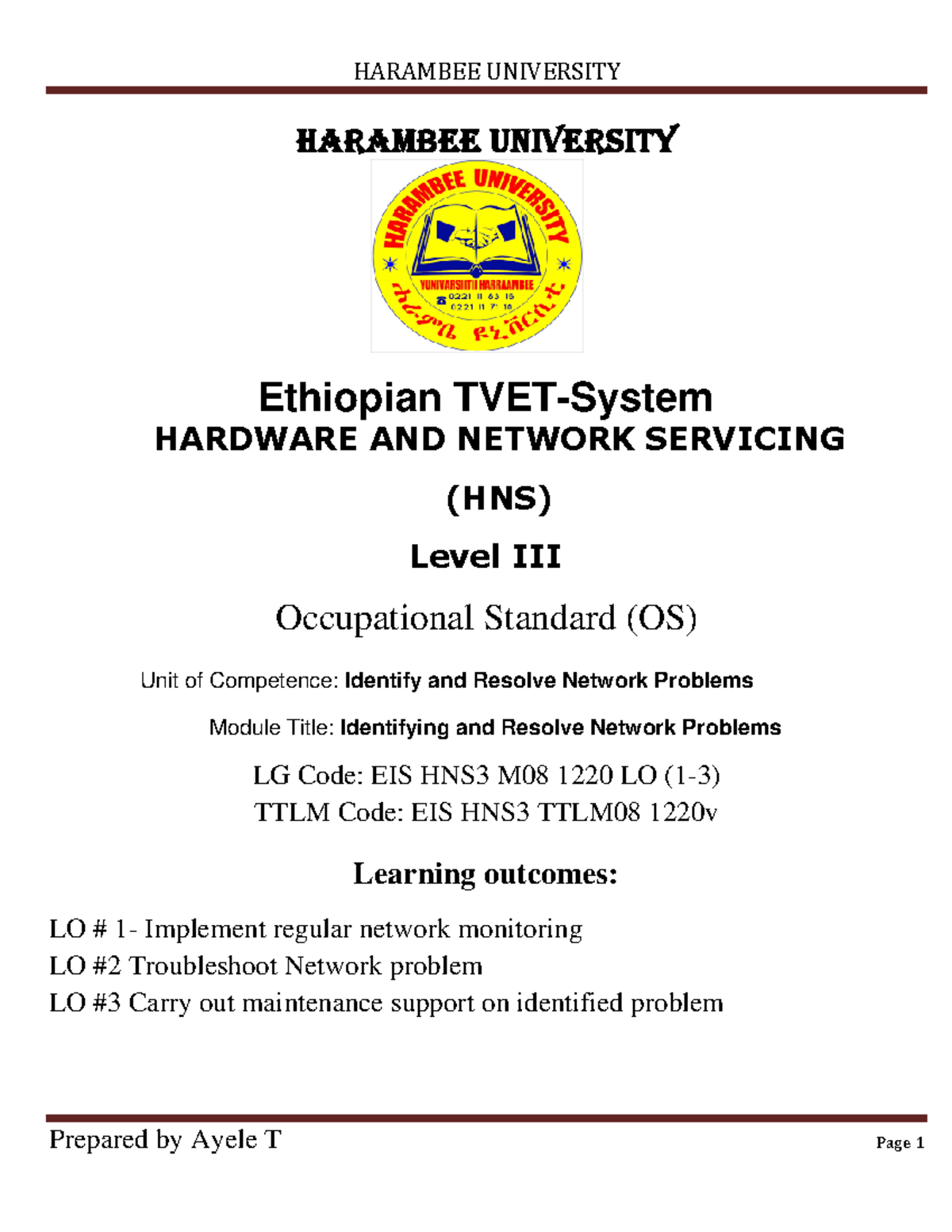 Identify network problem handout level 3 - Harambee University ...