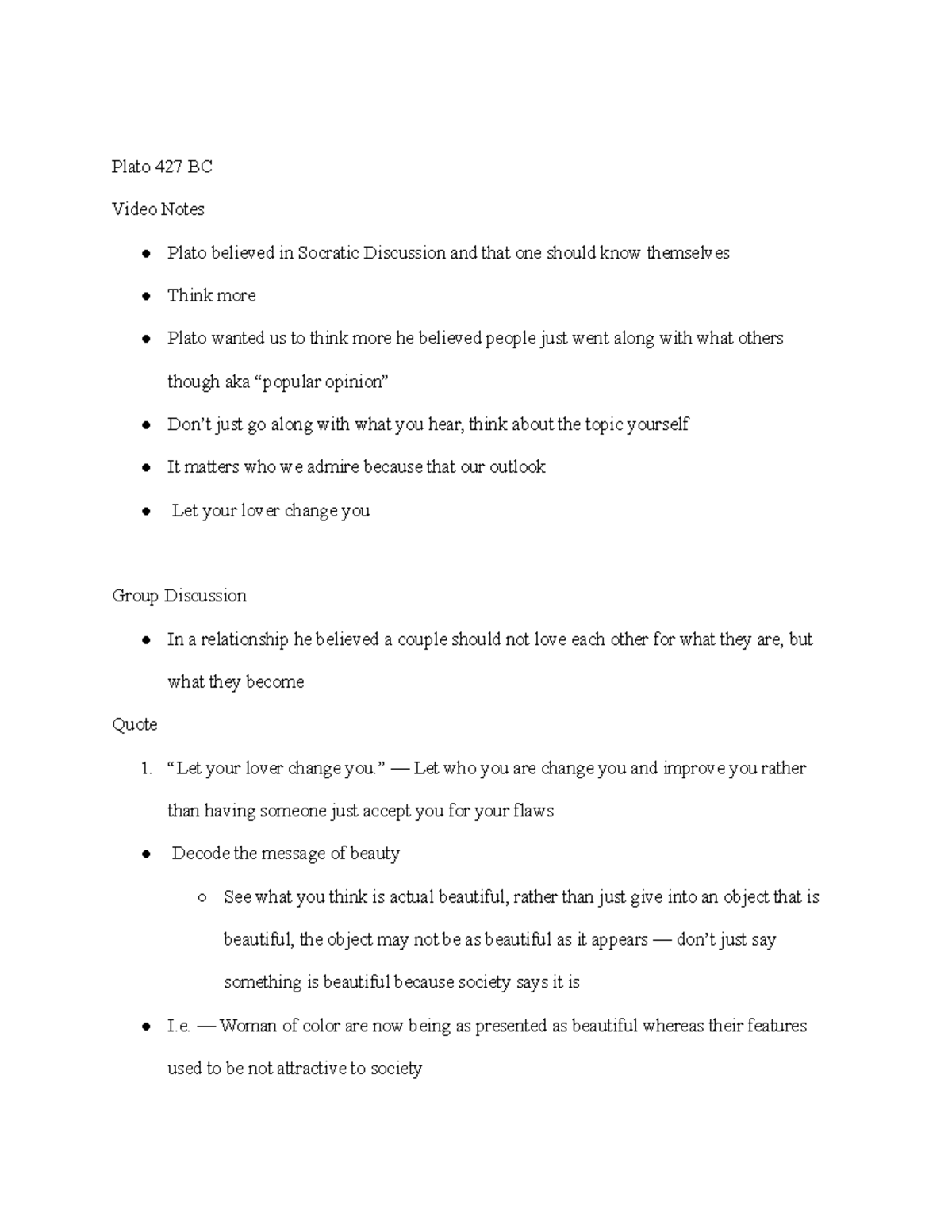 Plato Lecture Notes - Plato 427 BC Video Notes Plato believed in ...