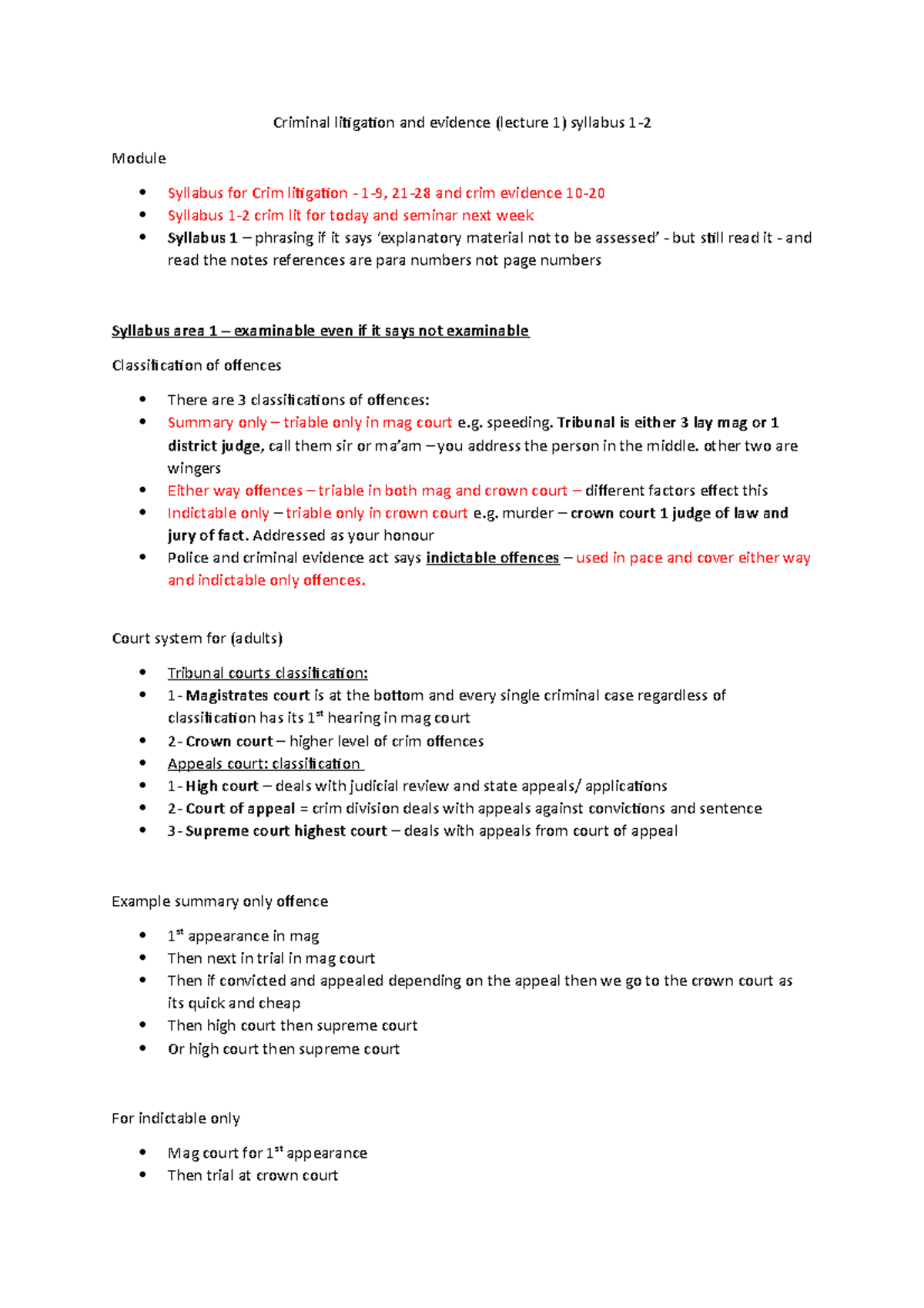 Criminal litigation lecture 1 - syllabus 1-2 - Criminal litigation and ...