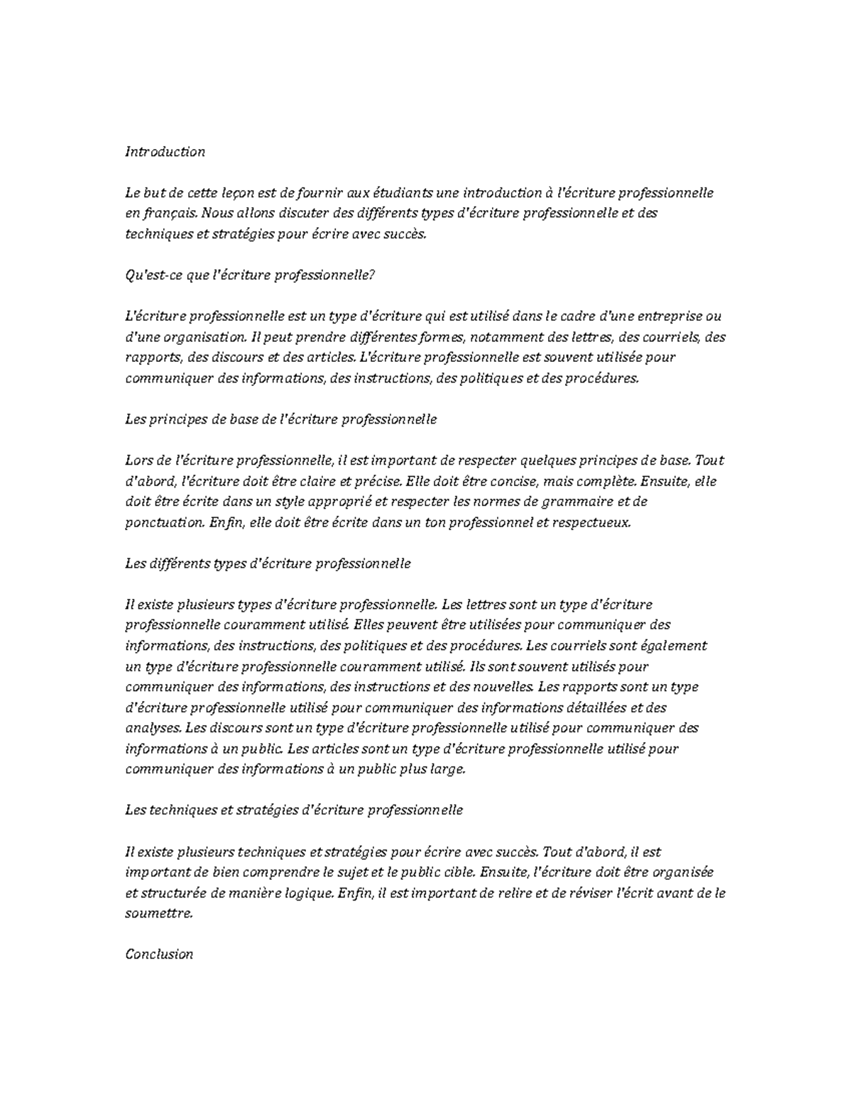 Professional Writing Study Notes - Introduction Le but de cette leçon ...