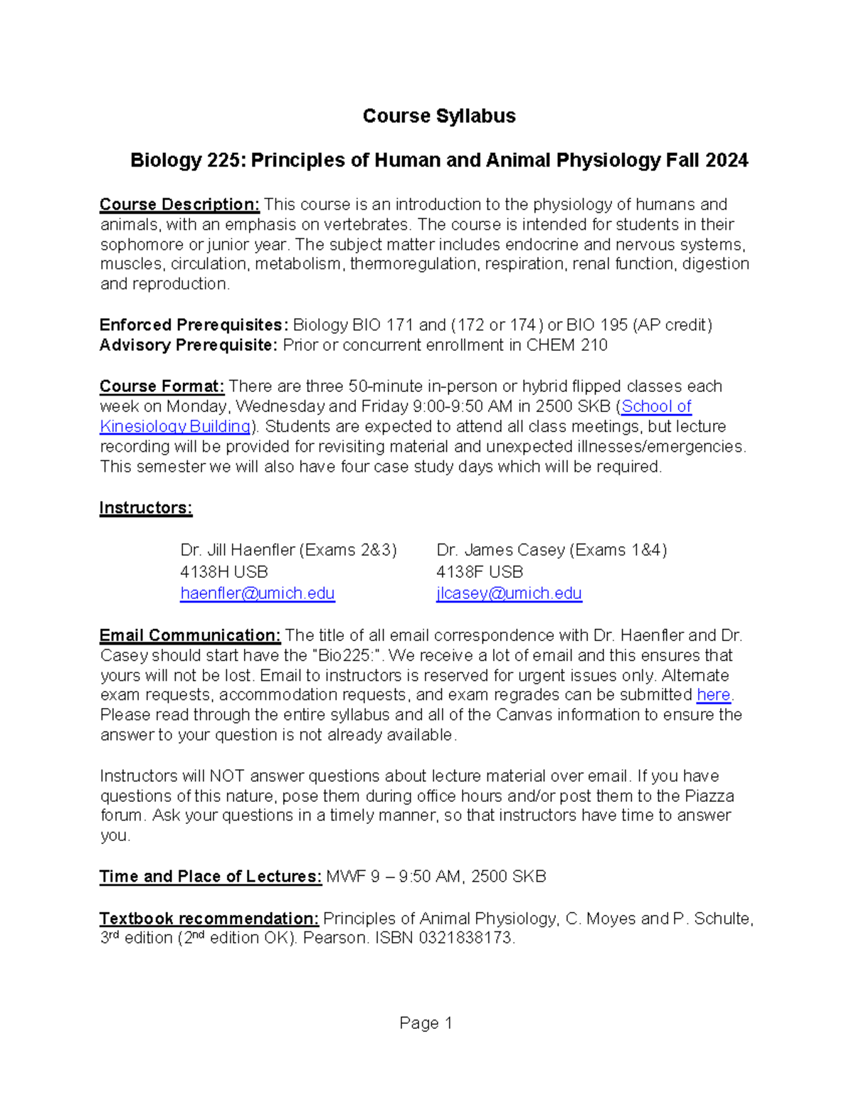 BIO225 Syllabus & Schedule F24 - Course Syllabus Biology 225 ...