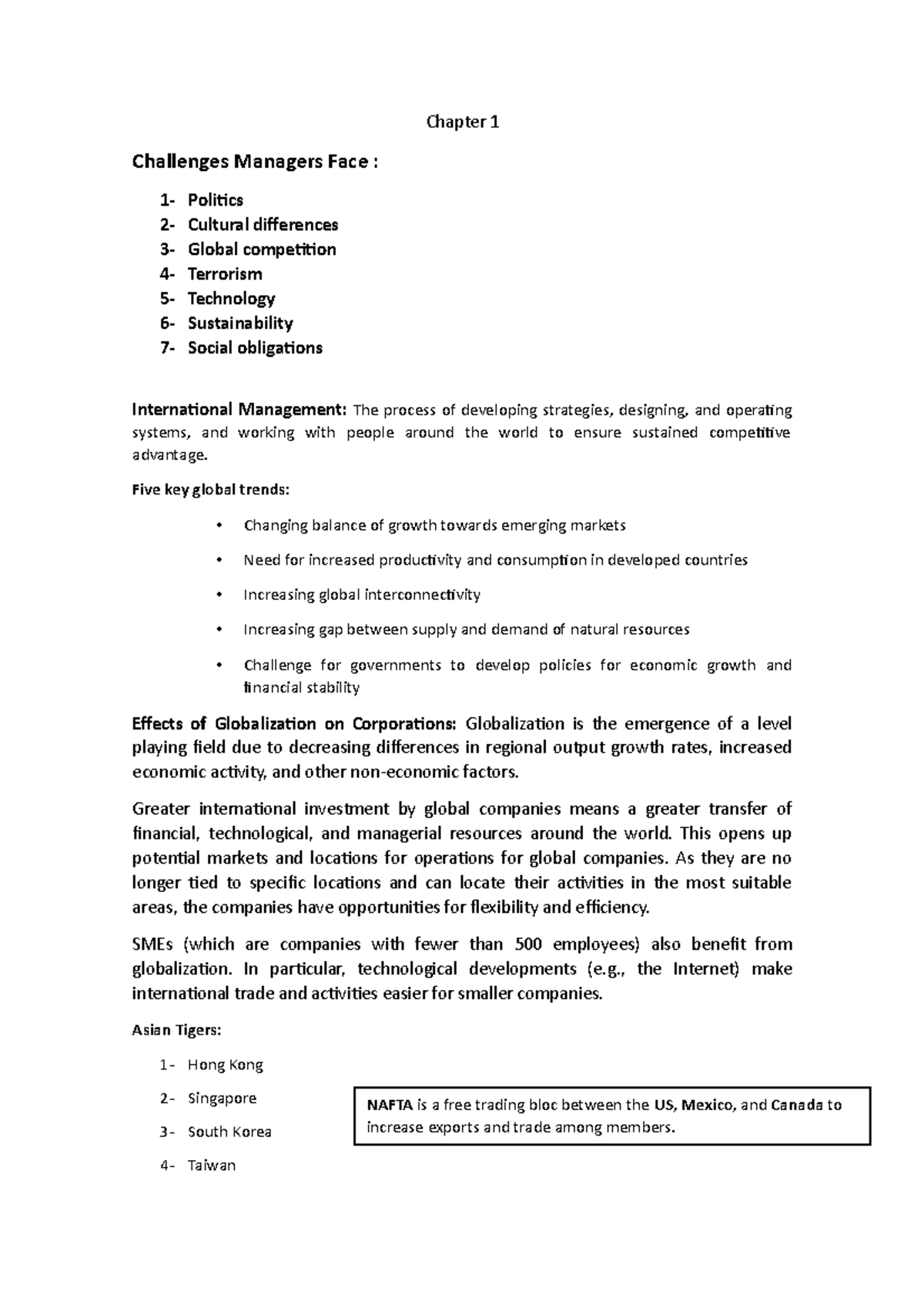 organizational behaviour : chapter 1 to 4 - Chapter 1 Challenges ...