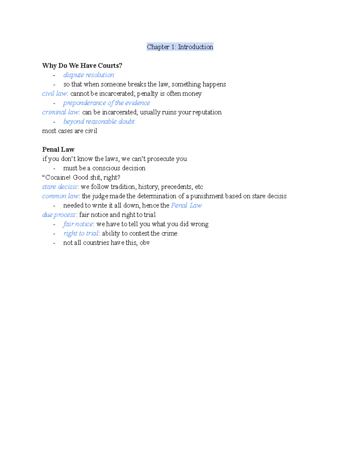 Criminal Courts Notes - Chapter 1: Introduction Why Do We Have Courts ...