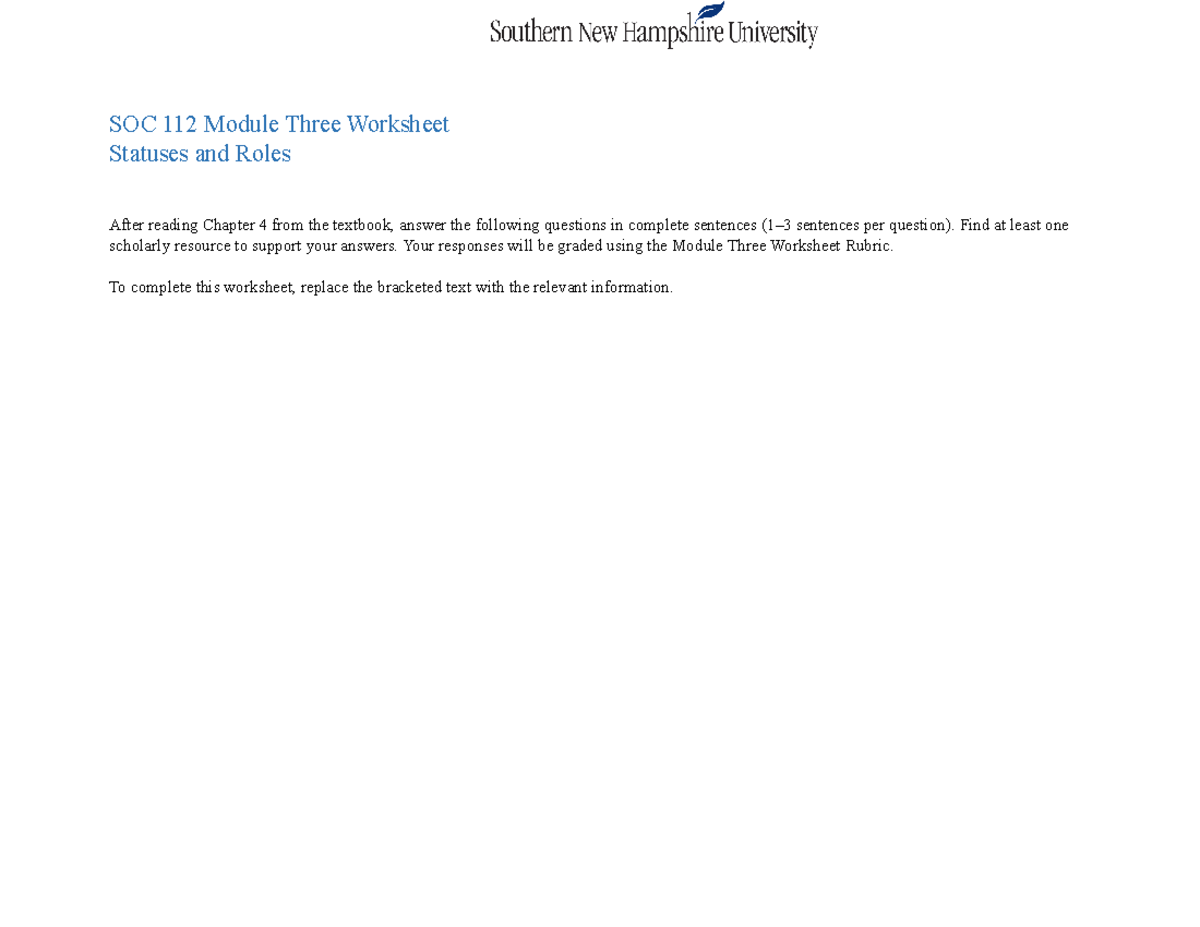 SOC 112 Module Three Worksheet Done - SOC 112 Module Three Worksheet ...