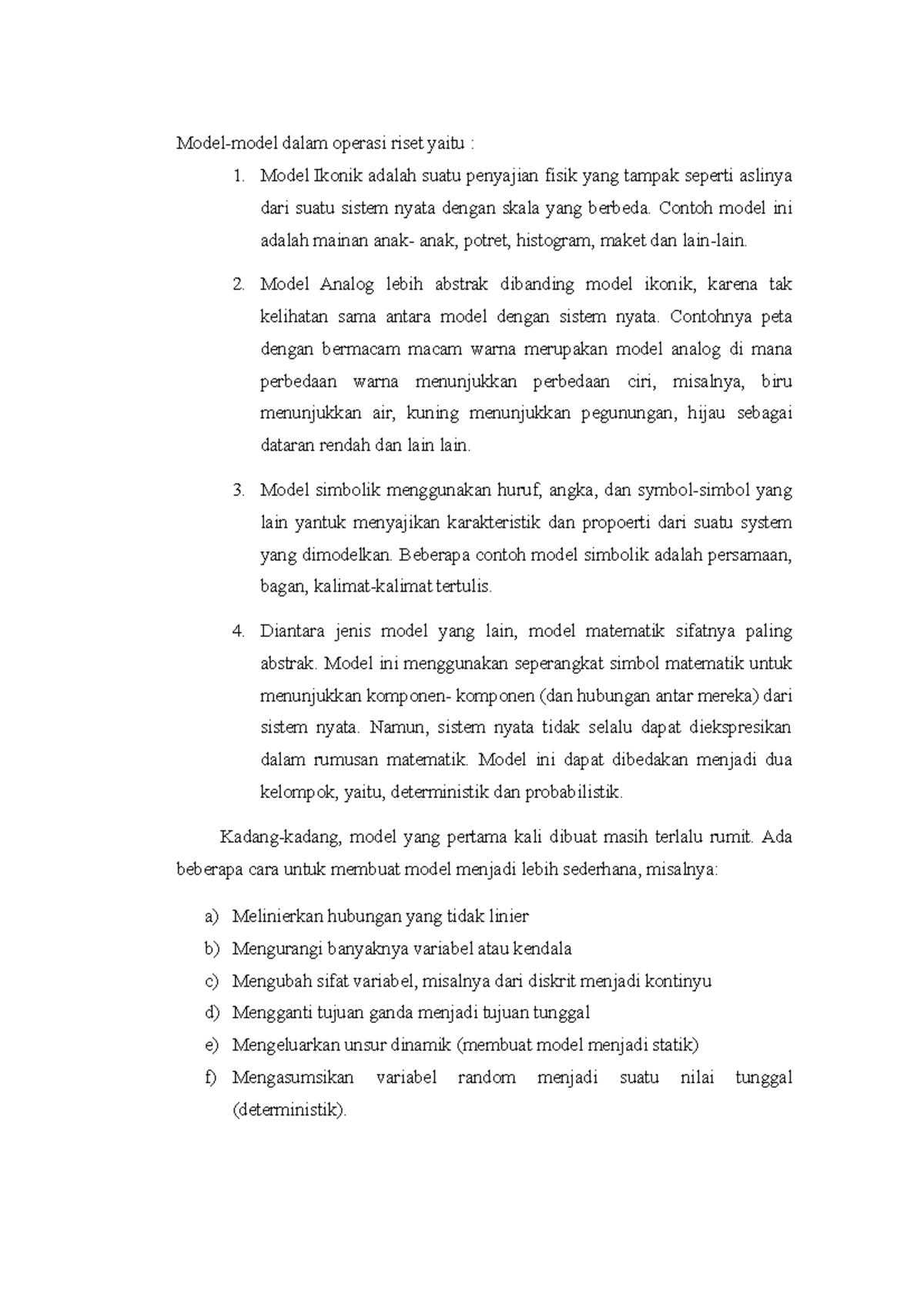 Catatan OR6 - Model-model dalam operasi riset yaitu : 1. Model Ikonik ...