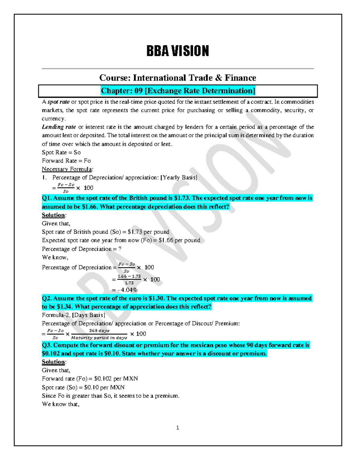 ITF CH9 Exchange Rate Determination Mathematics Lecture Sheet BBA ...
