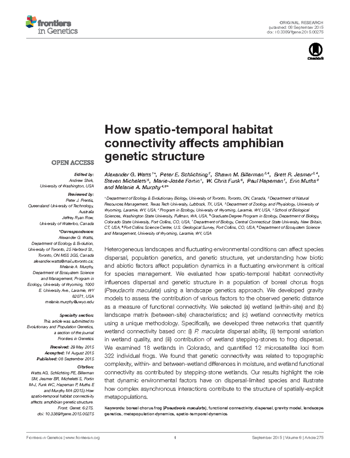 12 Watts How spatio-temporal habitat connectivity affects amphibian ...