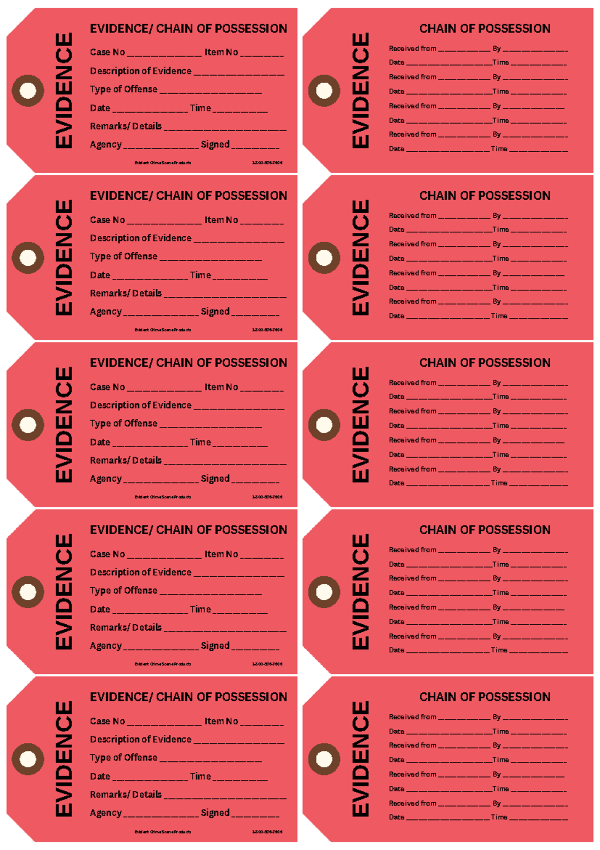 Evidence Tag - EVIDENCE EVIDENCE/ CHAIN OF POSSESSION Case No ...