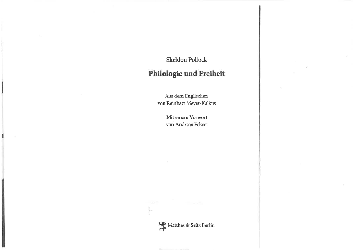 Sheldon Pollock, Philologie und Freiheit - ####### Sheldon Pollock ...