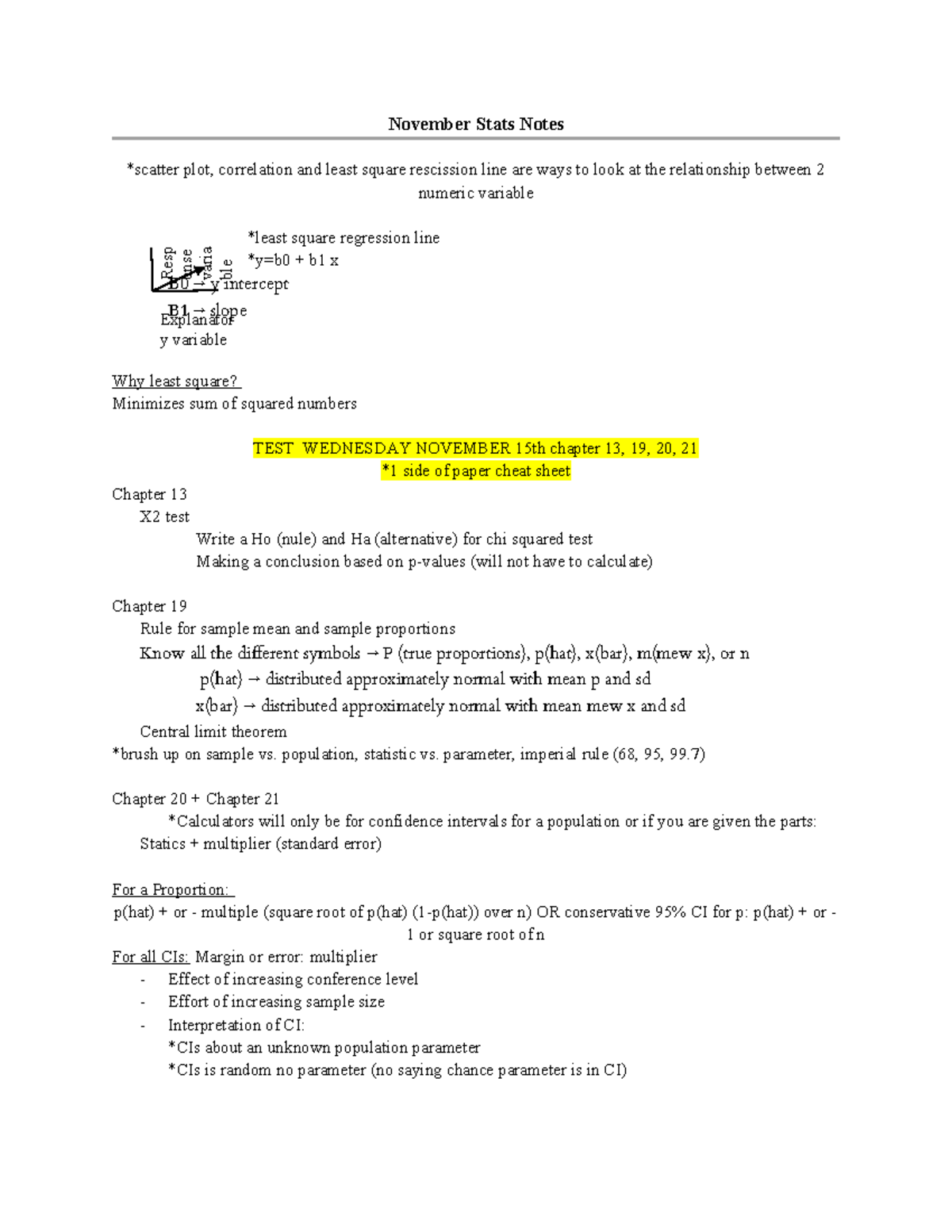 November notes - November Stats Notes *scatter plot, correlation and ...