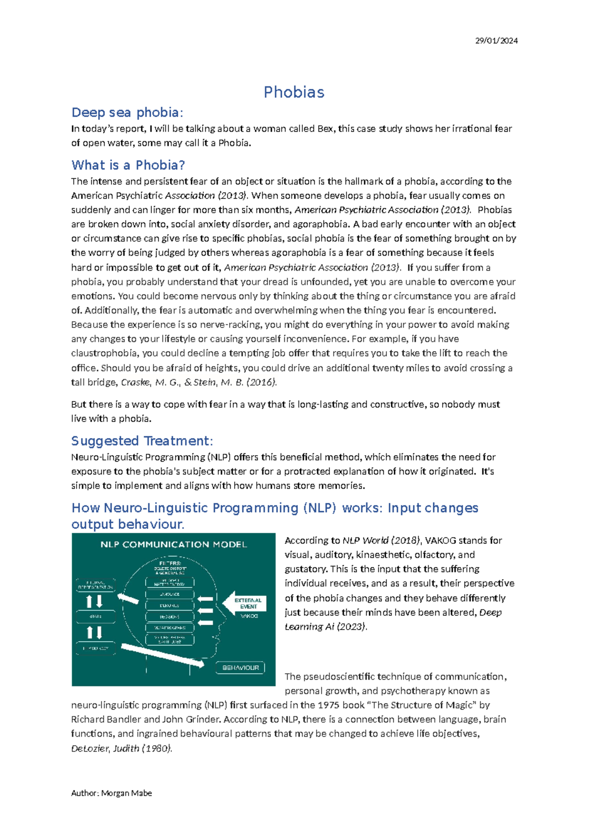 Case study 3 psycology - 29/01/ Phobias Deep sea phobia: In today’s ...