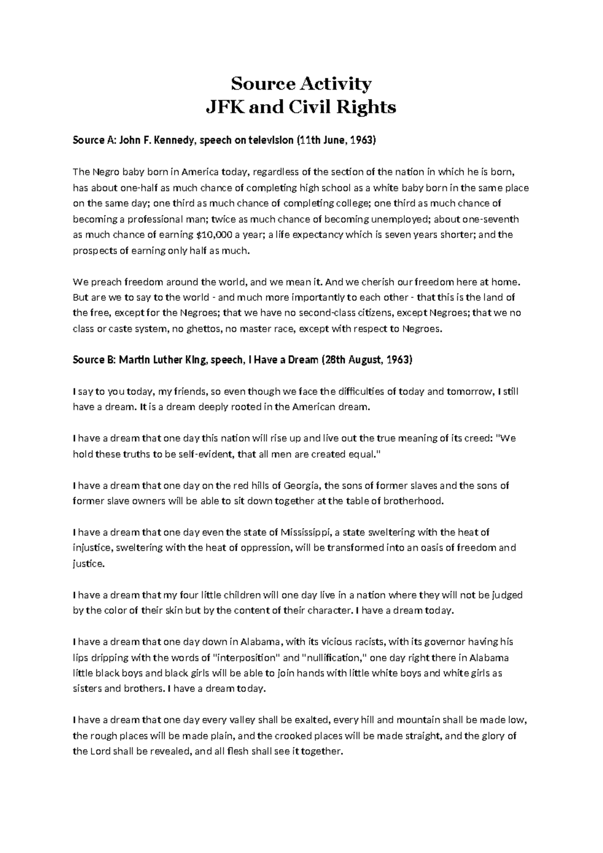 Source Activity JFK Civil Rights - Source Activity JFK and Civil Rights ...