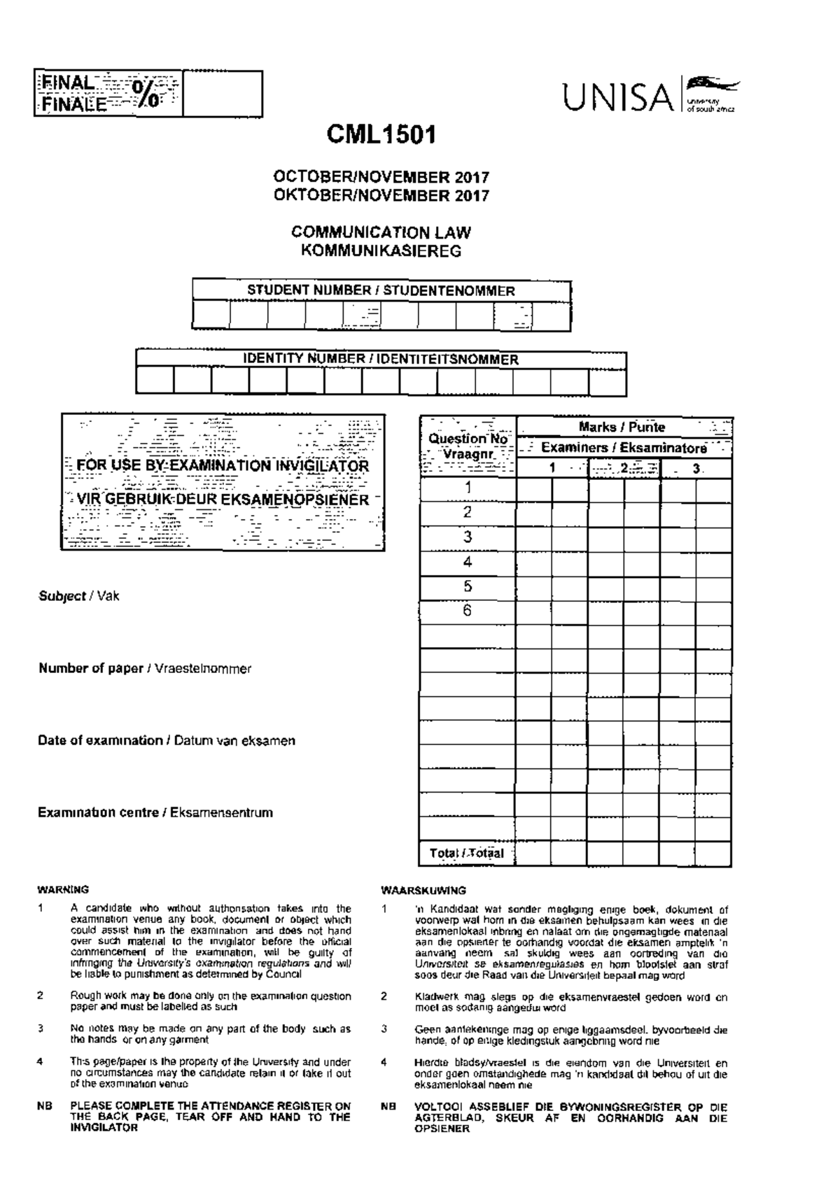 CML1501 2017 10 E 1 - Lecture notes 1 - CML1501 - Studocu
