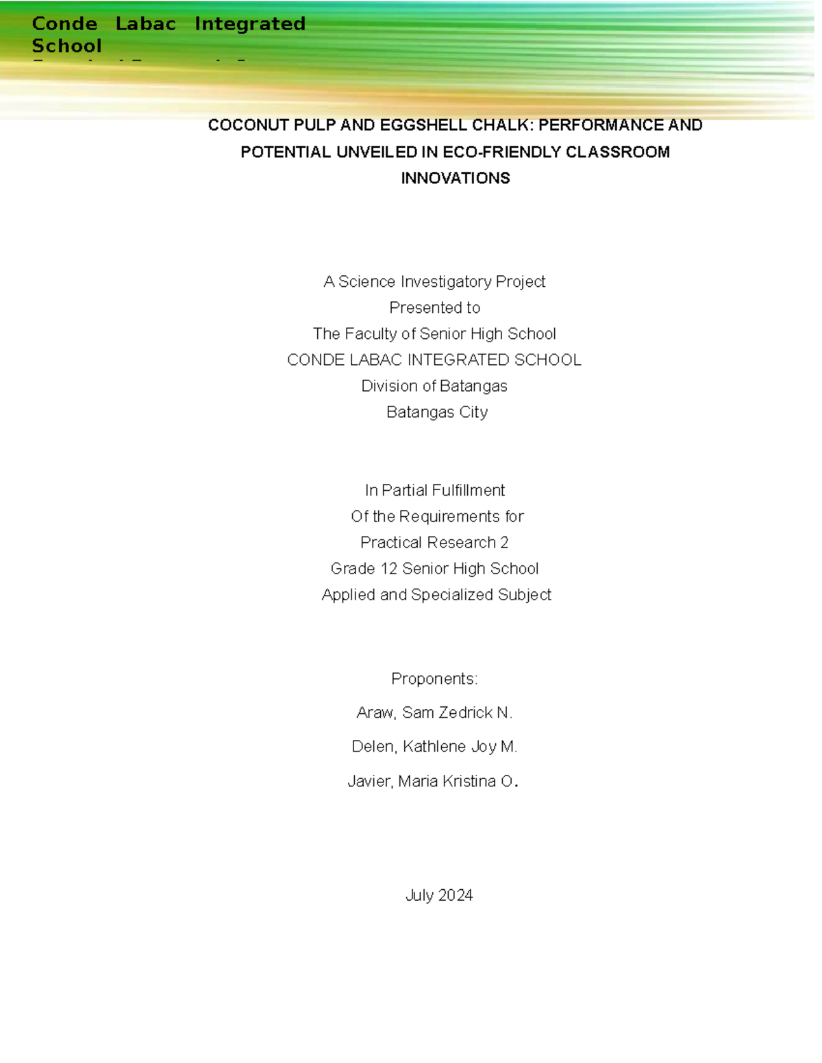 Coconut PULP AND Eggshell CHAL1 - School Practical Research 2 COCONUT ...