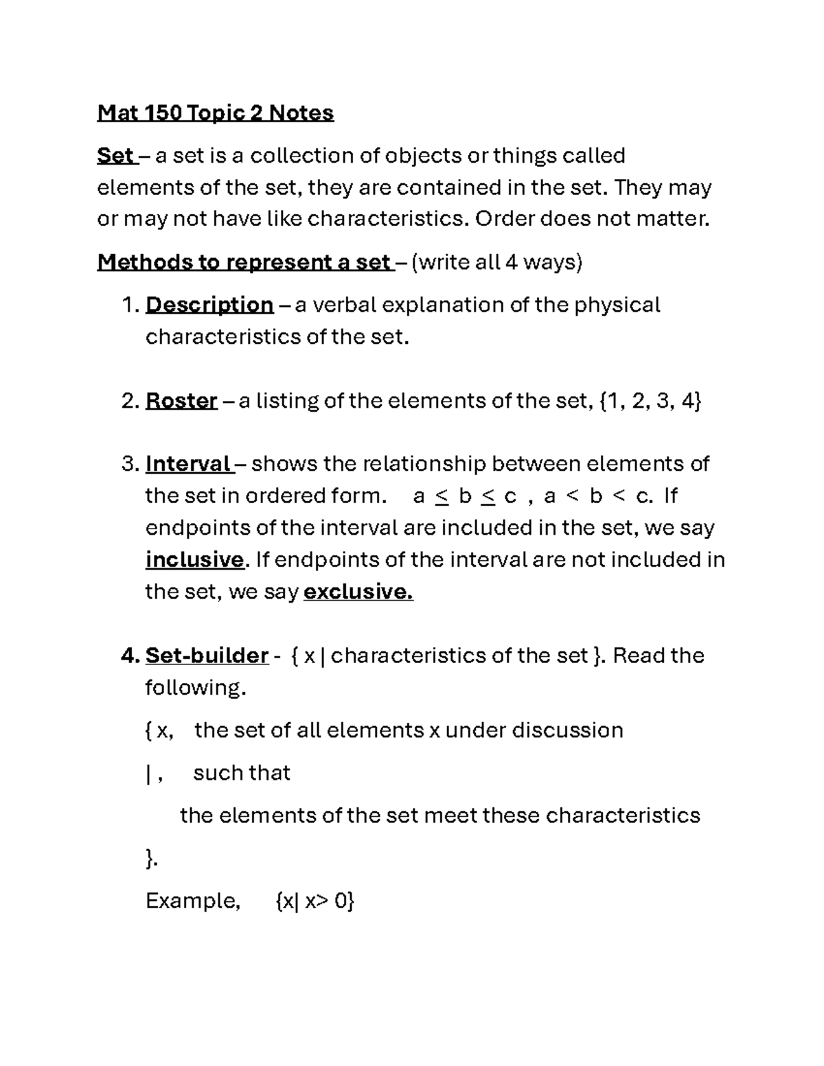 Mat 150 Top 2 Notes - Mat 150 Topic 2 Notes Set – a set is a collection ...