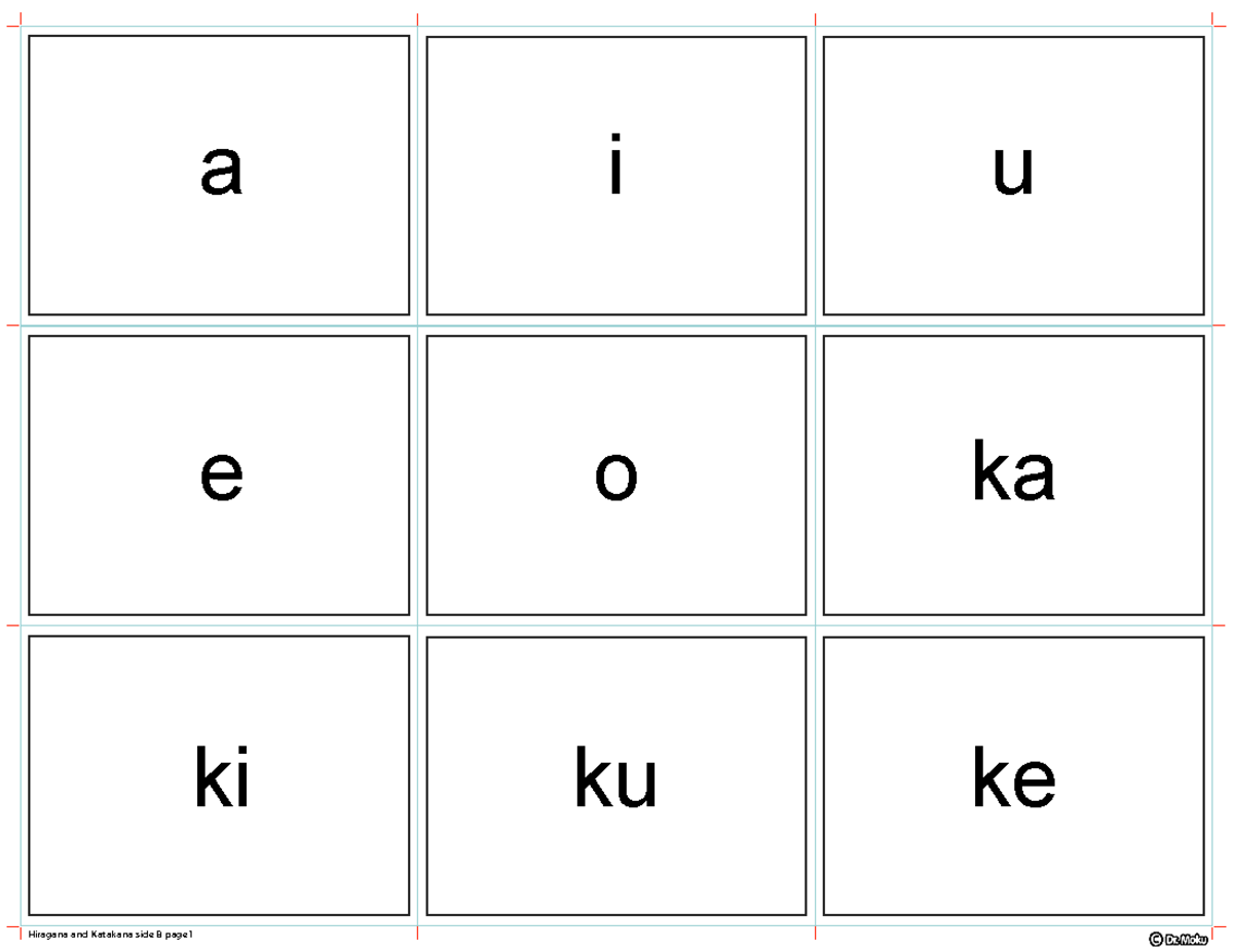 Free Japanese Hiragana and Katakana printable flash cards - a e ki i o ...