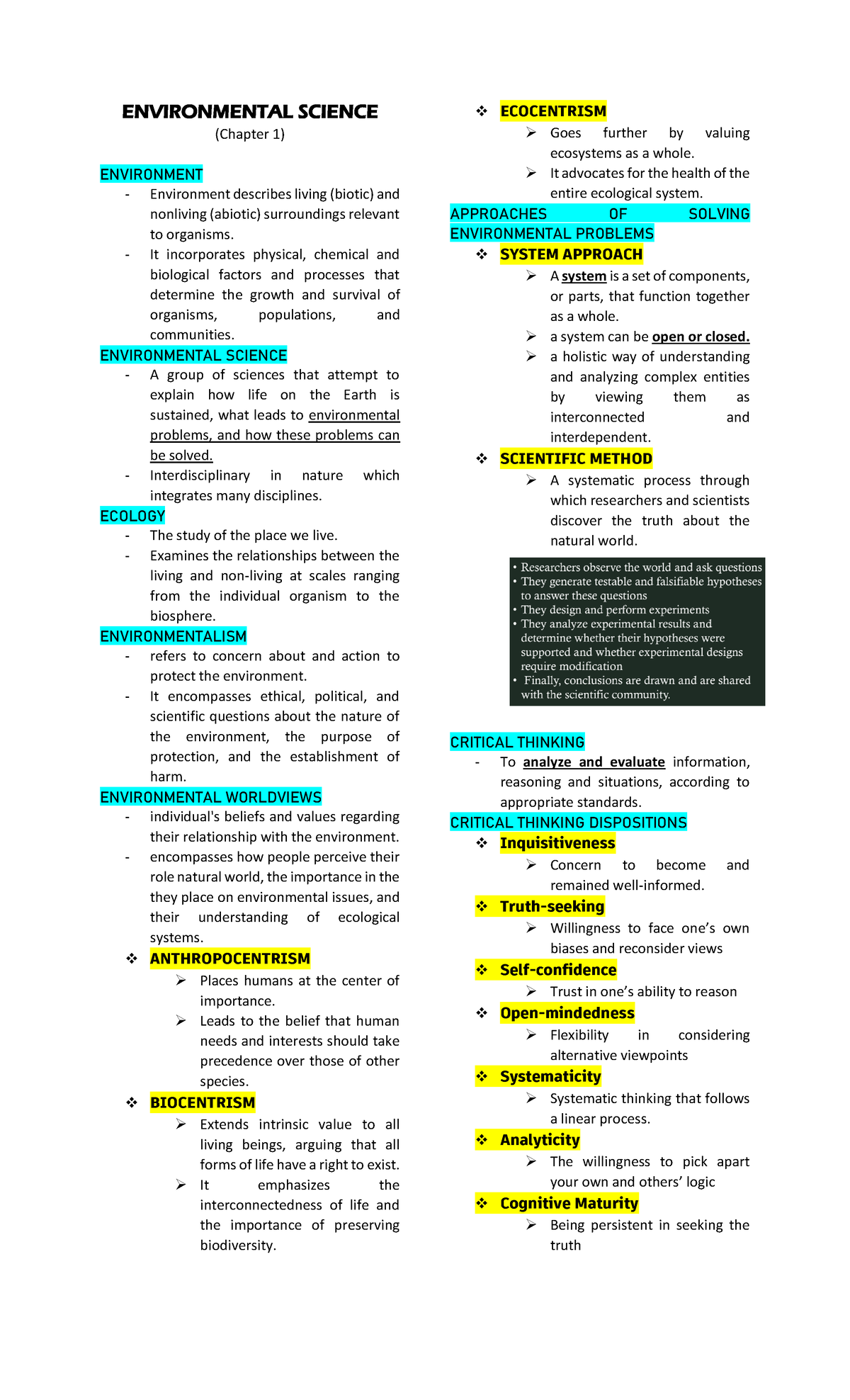 Chapter 1 - Environmental science - ENVIRONMENTAL SCIENCE (Chapter 1) ENVIRONMENT Environment ...