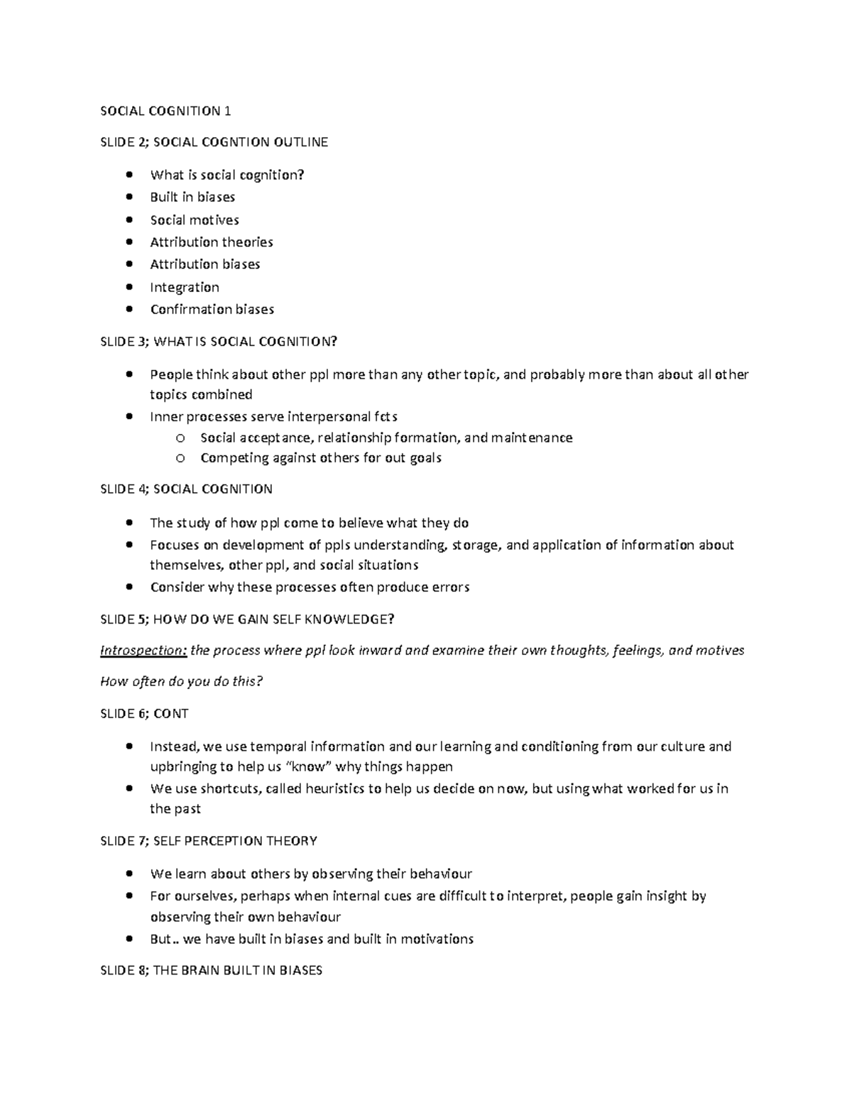 Socpsy-L2 - lecture 2 notes social psych - SOCIAL COGNITION 1 SLIDE 2 ...