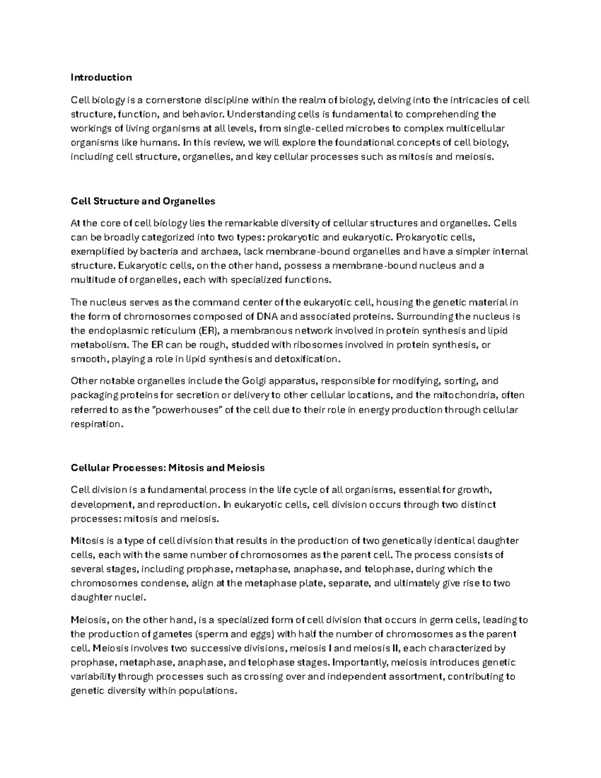 Cell Biology Review - Introduction Cell biology is a cornerstone ...