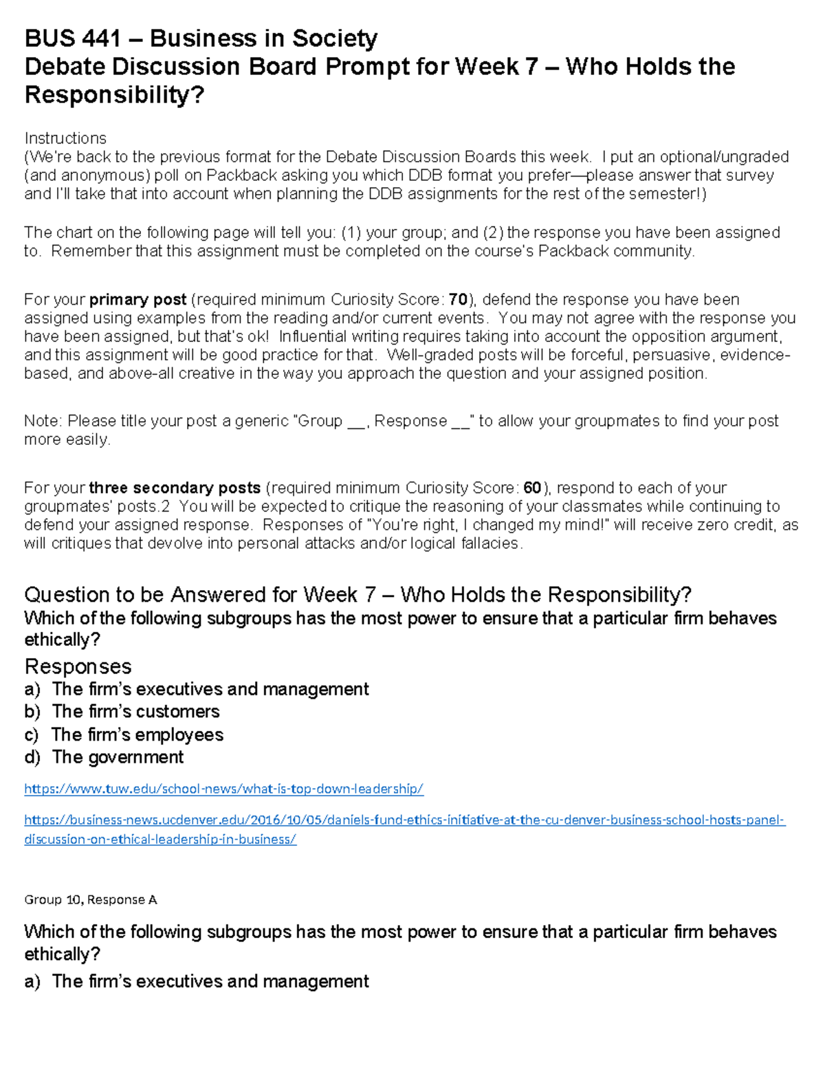 Debate Discussion Board #7 - I put an optional/ungraded (and anonymous ...