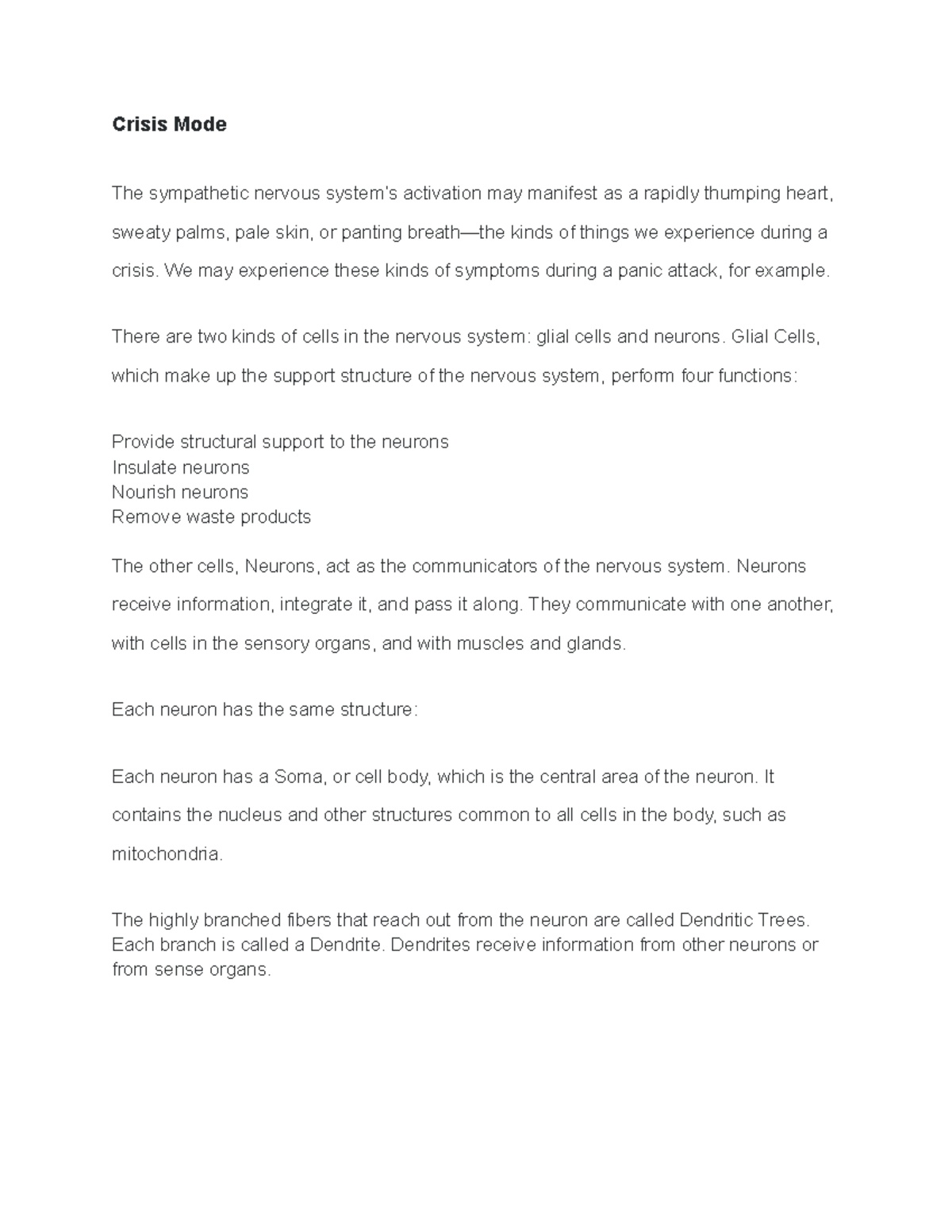 Crisis Mode - notes - Crisis Mode The sympathetic nervous system’s ...
