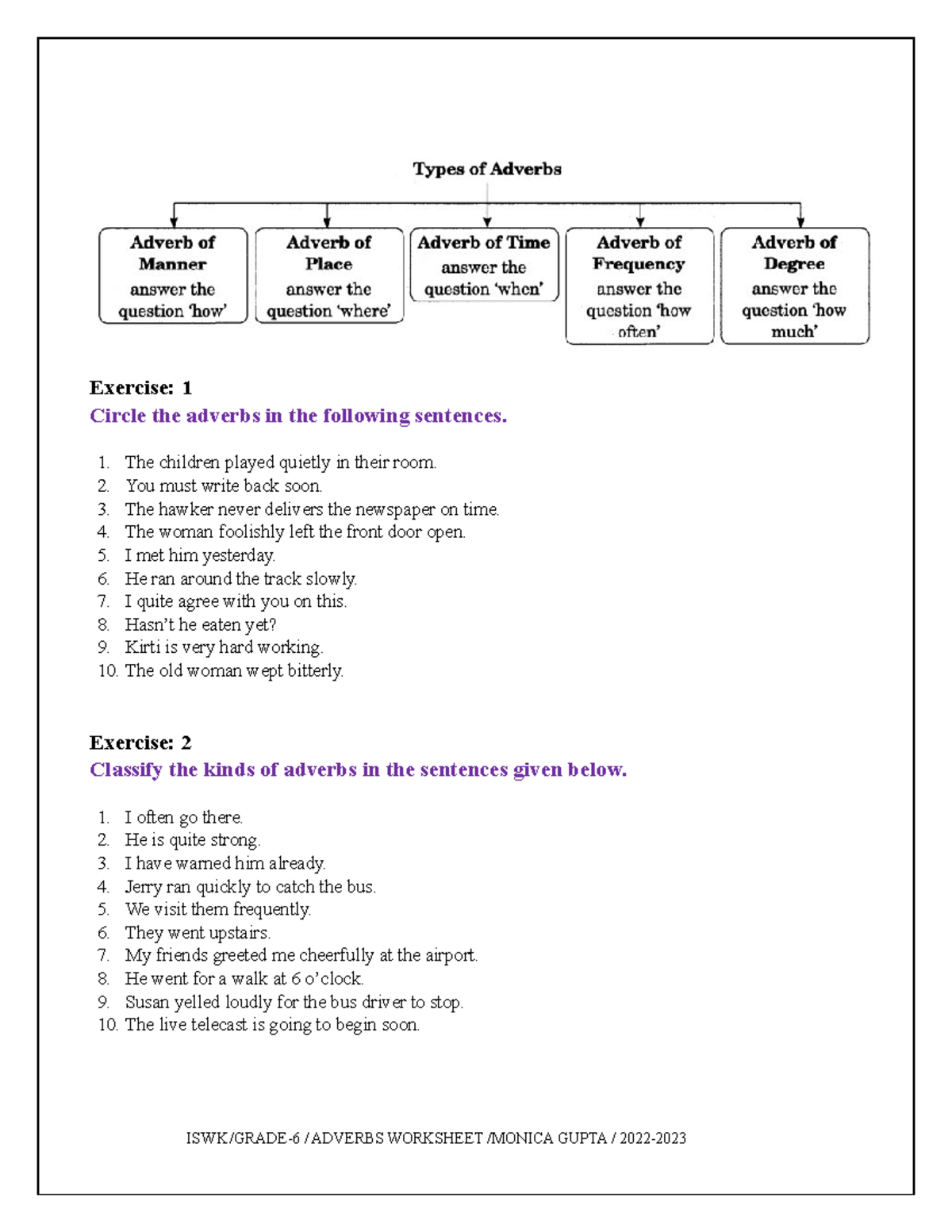 4530526- Adverbs - Worksheet - Exercise: 1 Circle the adverbs in the ...